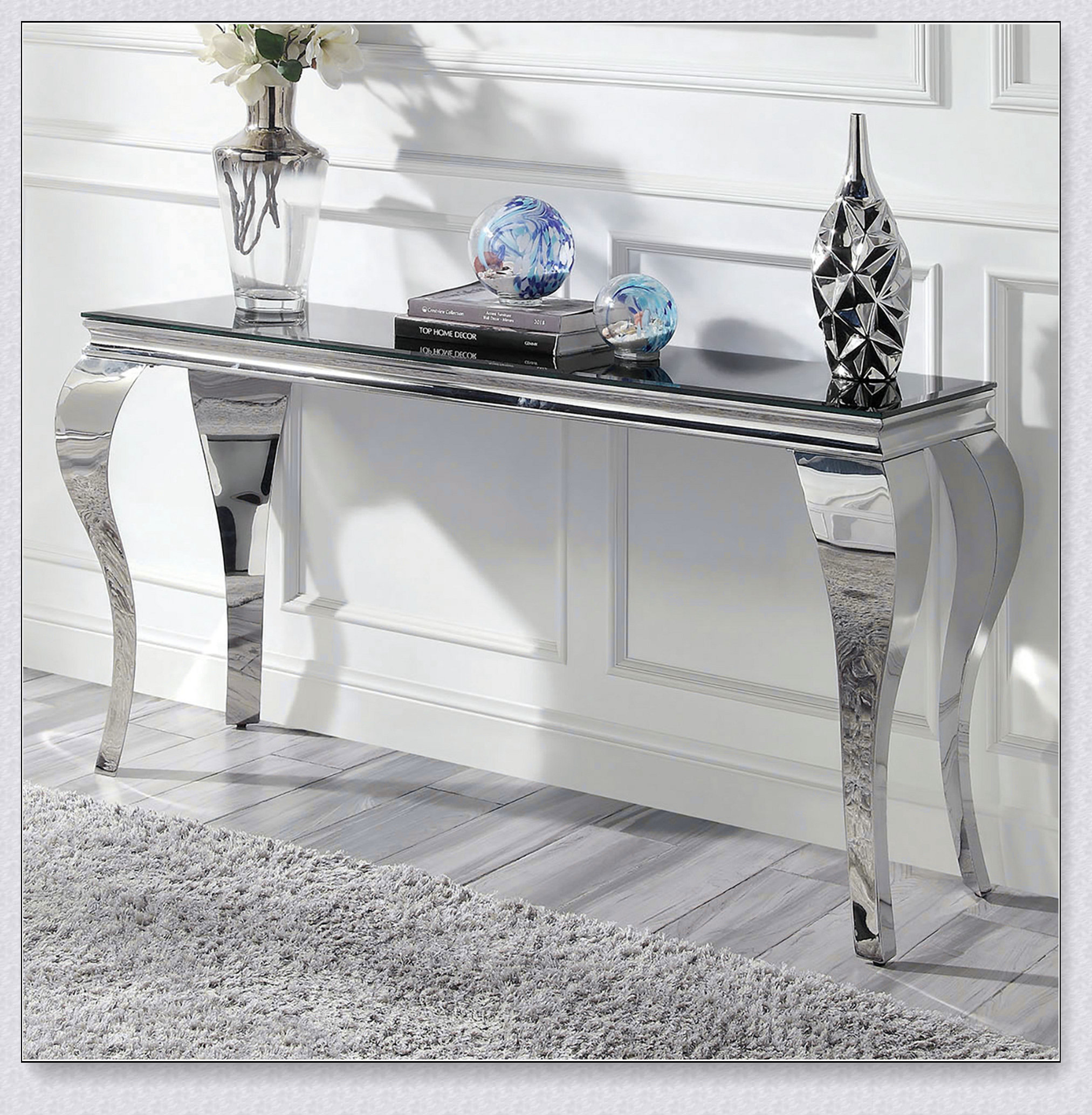 Rosdorf Park Glam Contemporary 1pc Sofa Table Glass Top Silver Color ...