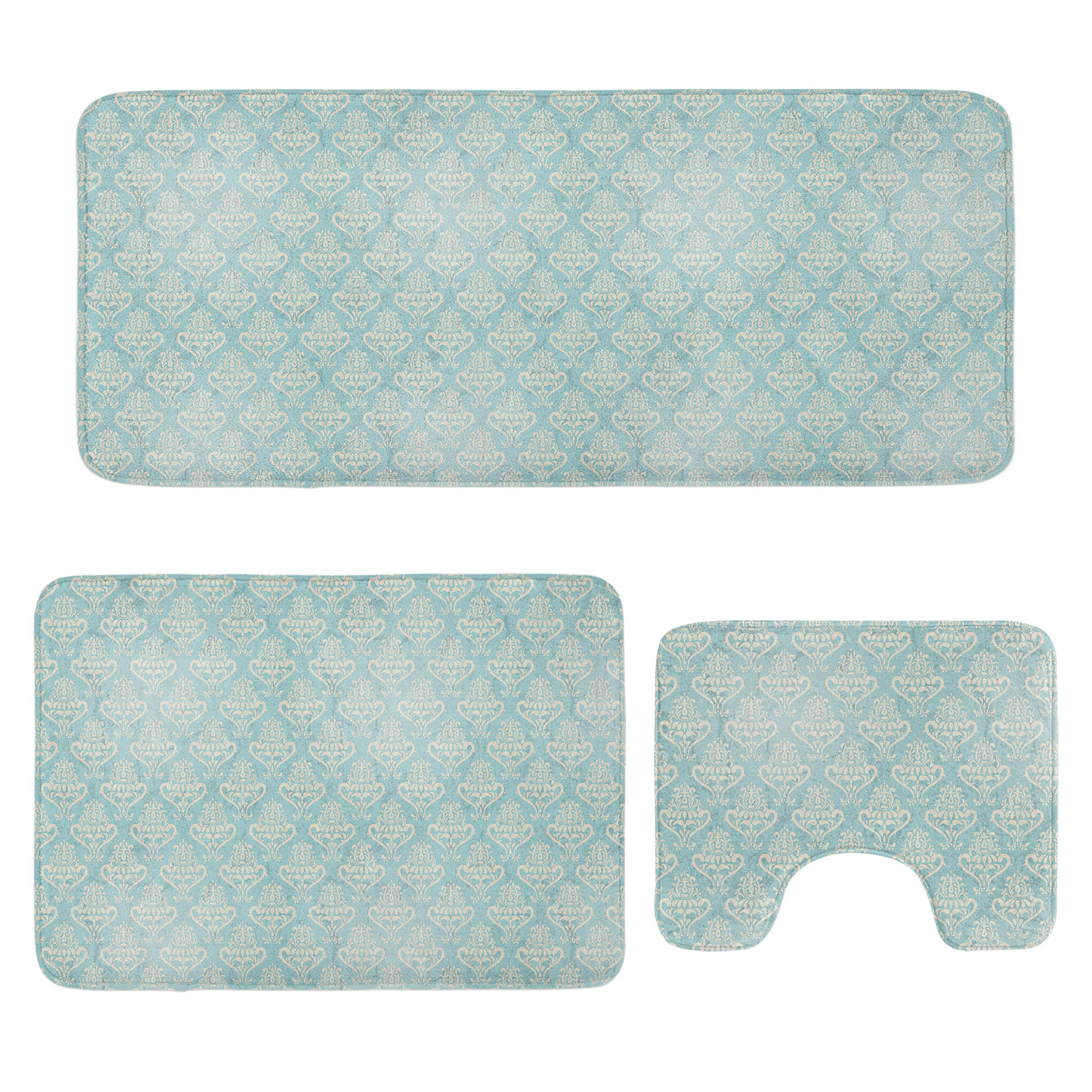 Astoria Grand Turquoise Bathroom Rug Set 3 Pieces U-Shape & Rectangle ...