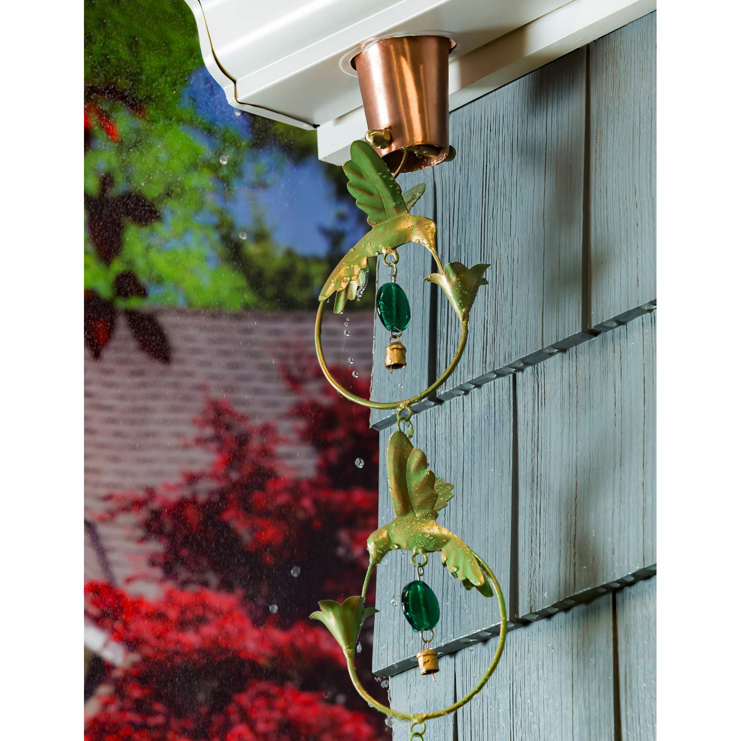 Bungalow Rose Hummingbird Circles Garden Rain Chains | Wayfair