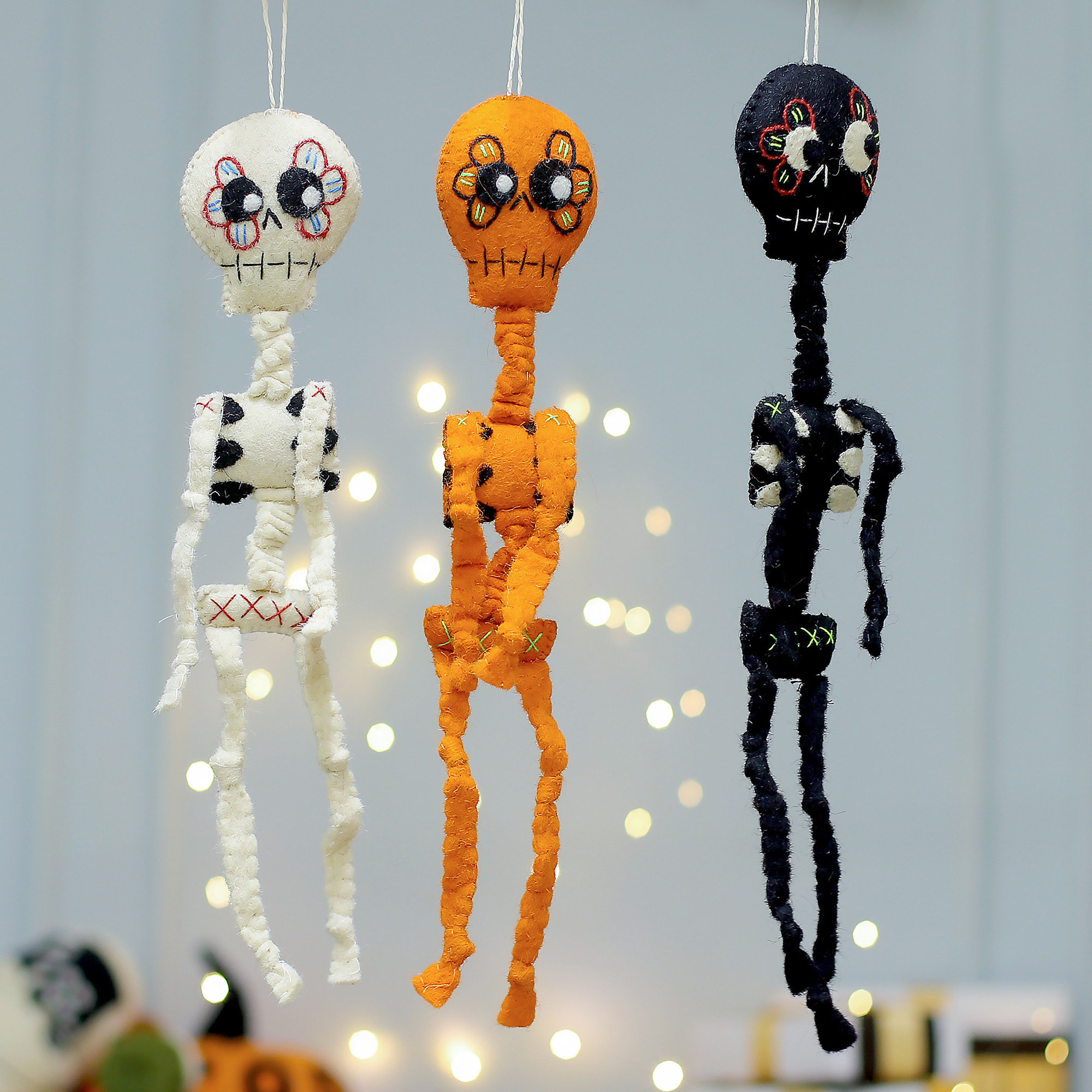 Trinx Handmade Skeleton Dance Wool Felt Decorations (Set Of 3) | Wayfair