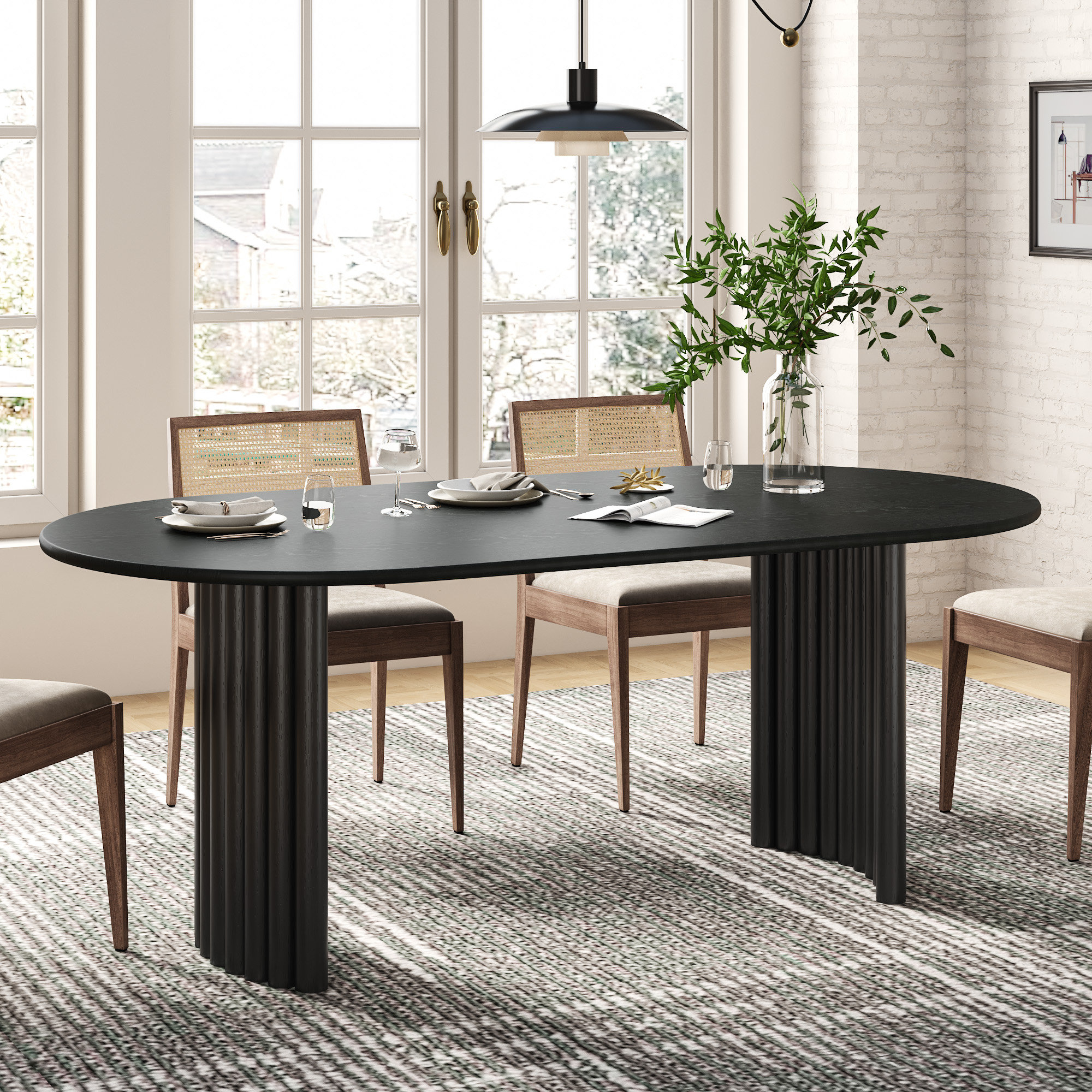 Hokku Designs 67" Double Pedestal Soild Wood Dining Table Oval Kitchen ...