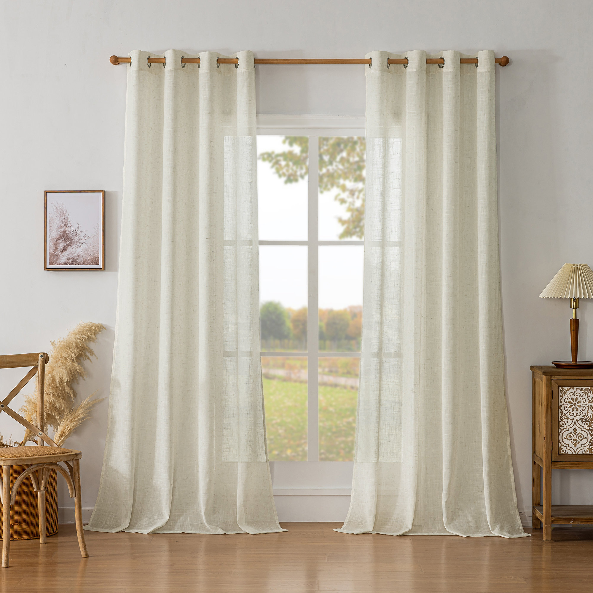 17 Stories Polyester Linen Textured Semi Sheer Eyelet Curtain Panel ...
