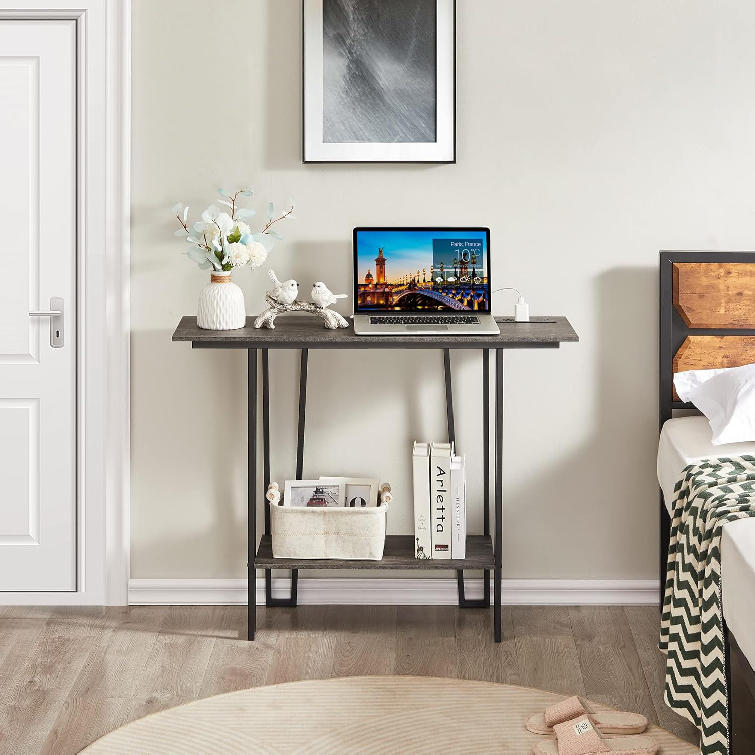 17 Stories Narrow Charging Console Table With Built-In Outlets And USB ...