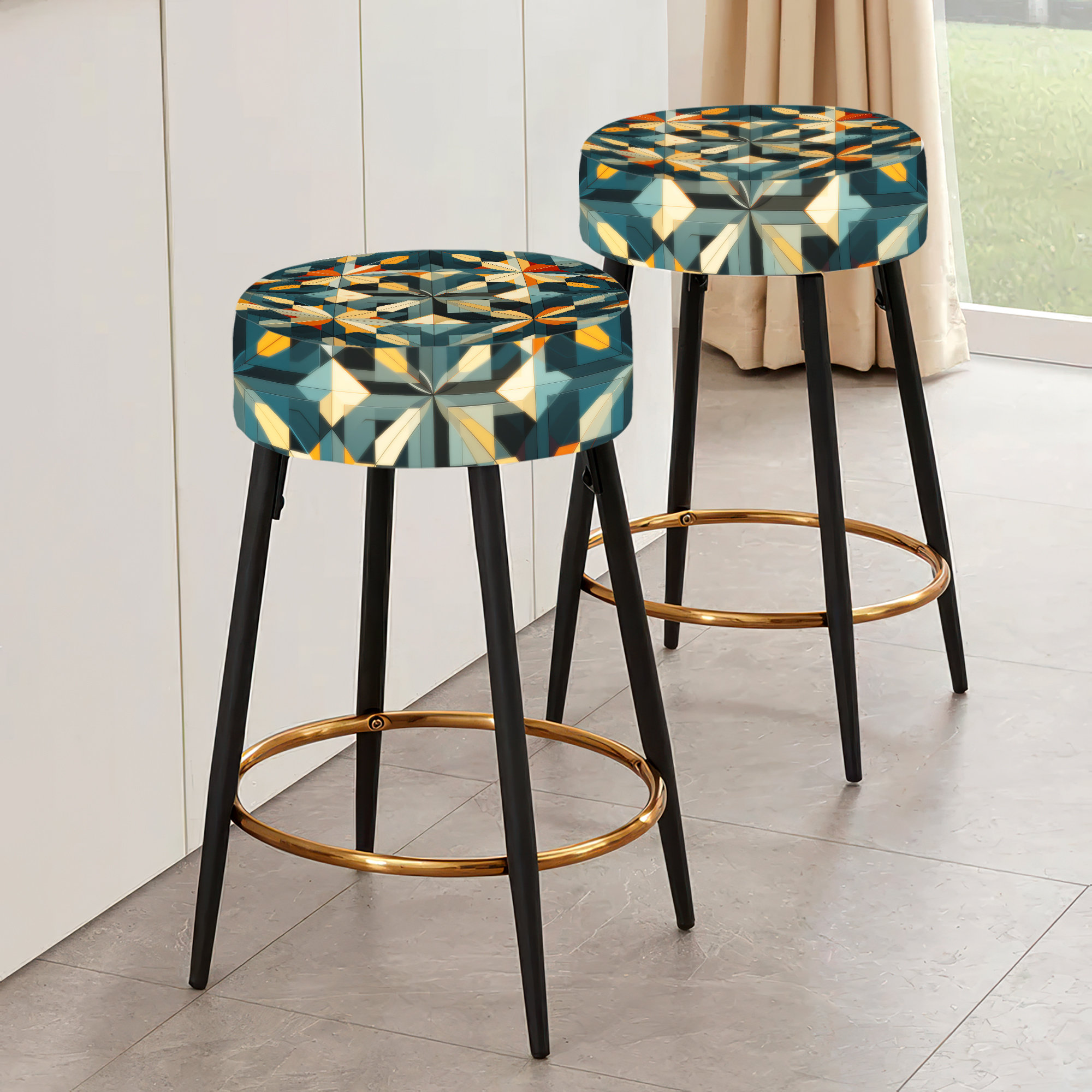 Design Art Classic Elegance Geometric Mosaic - Geometric Bar Stools Set ...