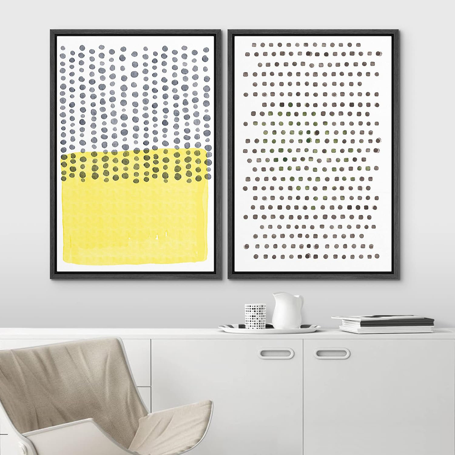 IDEA4WALL Abstract Vibrant Color Blocks Dark Paint Dots Over Yellow ...