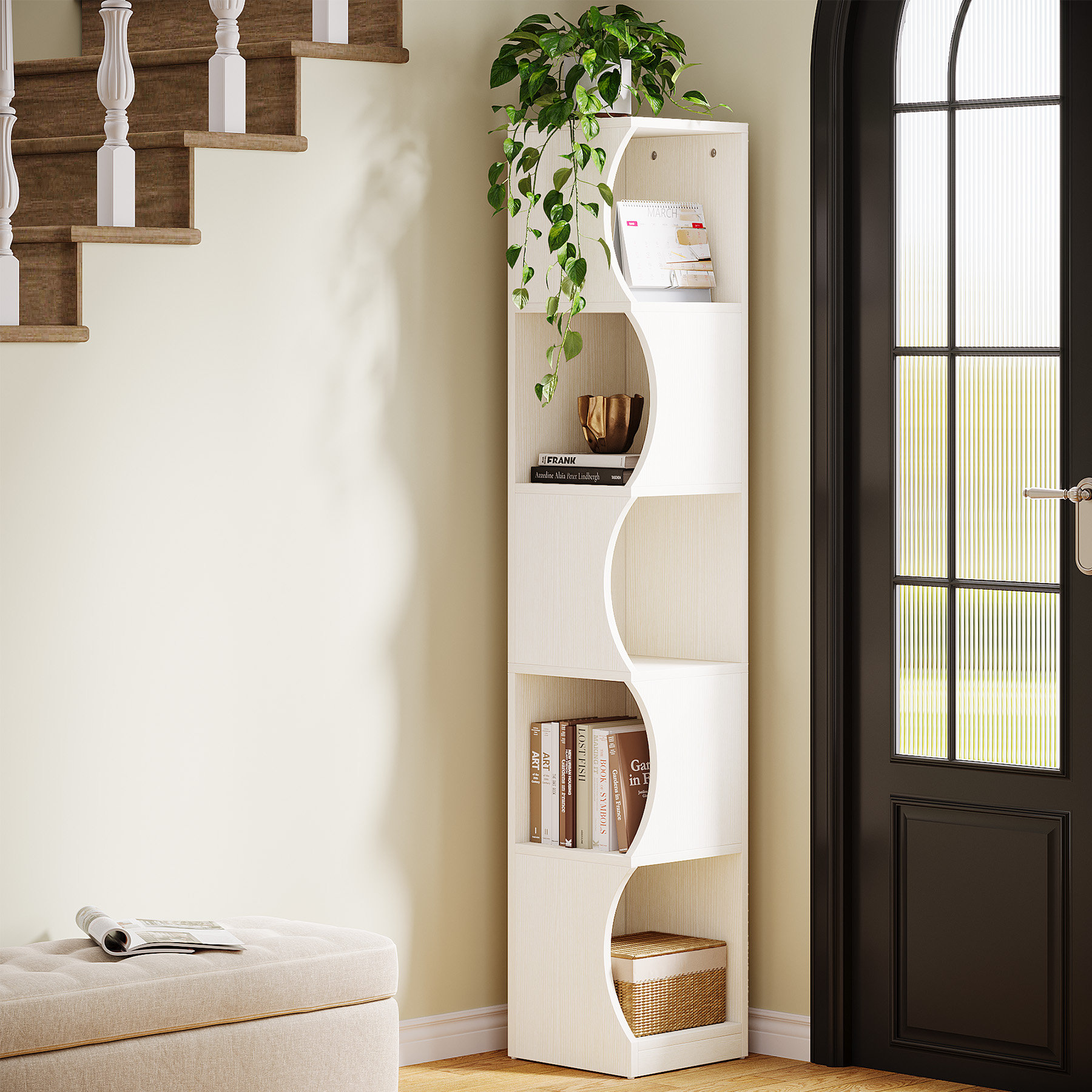 Wrought Studio™ 5-tier Narrow Corner Bookshelf, 67.3" H Corner Bookcase ...
