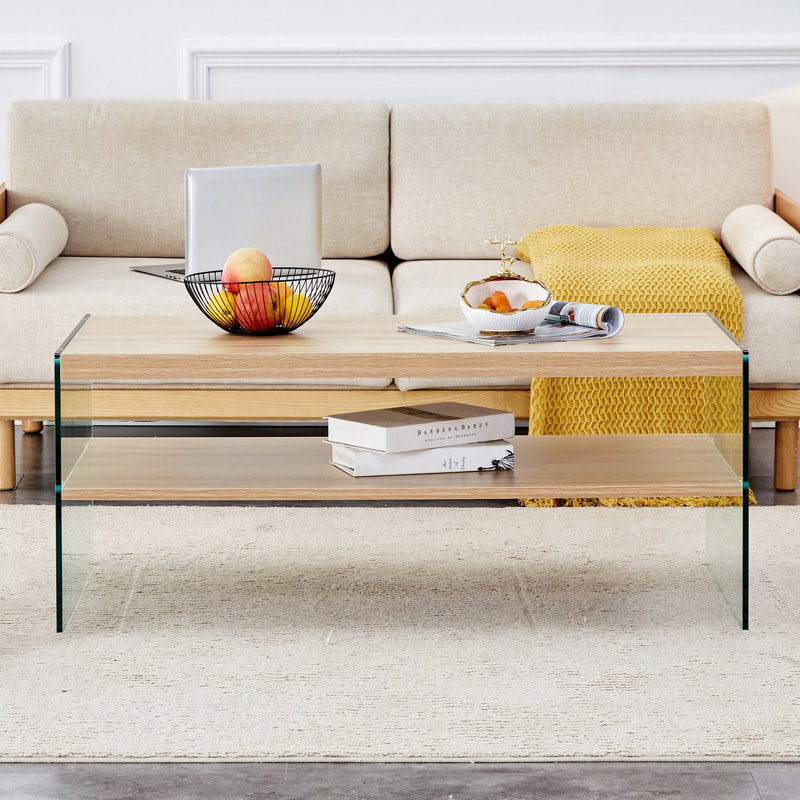 Latitude Run® Double-layered rectangular coffee table | mdf with wood ...