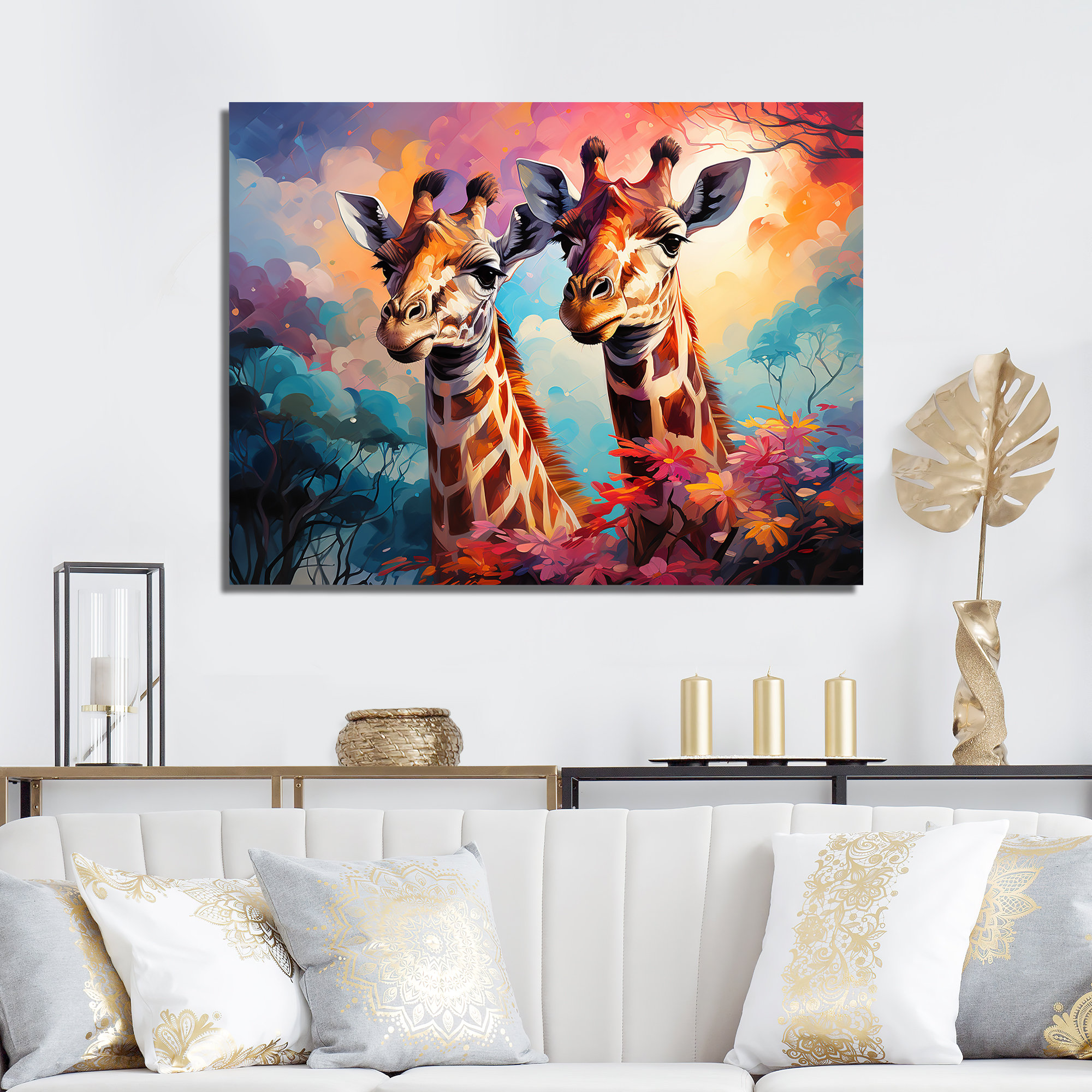 Bungalow Rose Multicolor Playful Giraffes - Giraffe Canvas Art Print ...