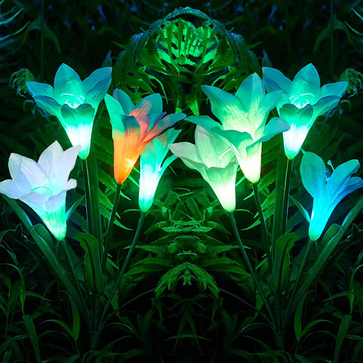Gustave Outdoor Solar Lights 2 Pack Garden Bigger Lily Flowers Multi ...