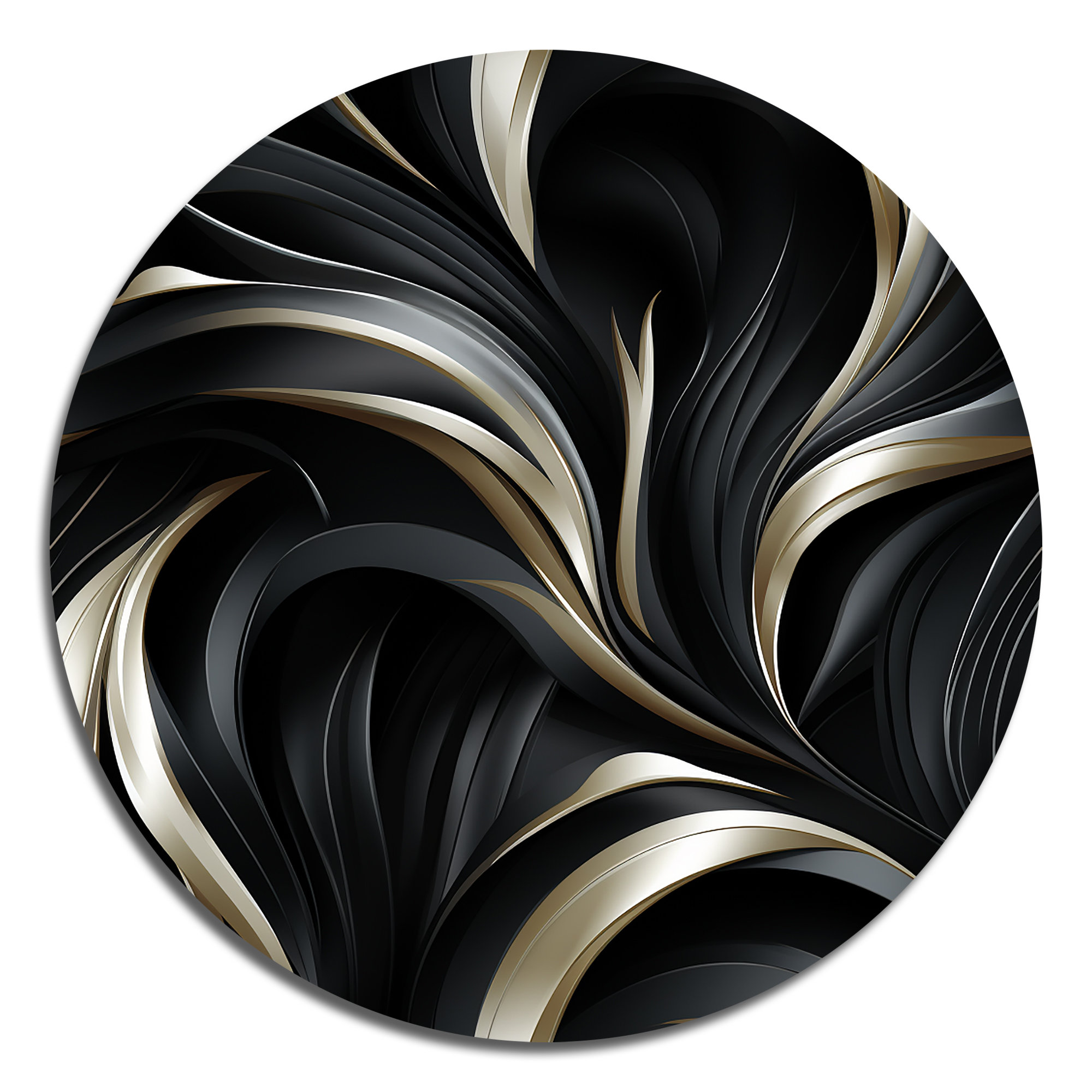 Design Art Deep Black Silver Elegance - Abstract Round Metal Art | Wayfair