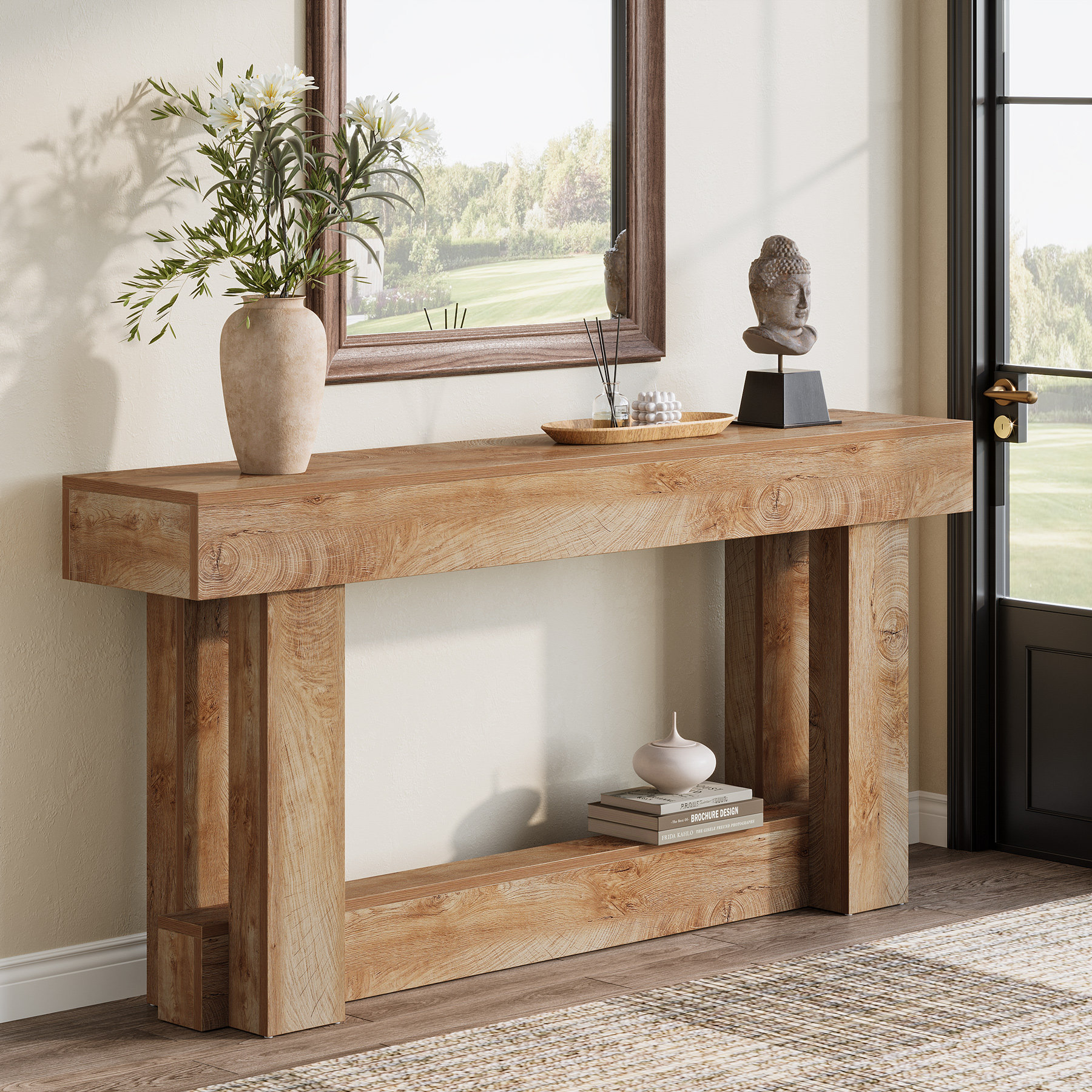 Millwood Pines Wooden Console Table, 63-Inch Long Entryway Table ...