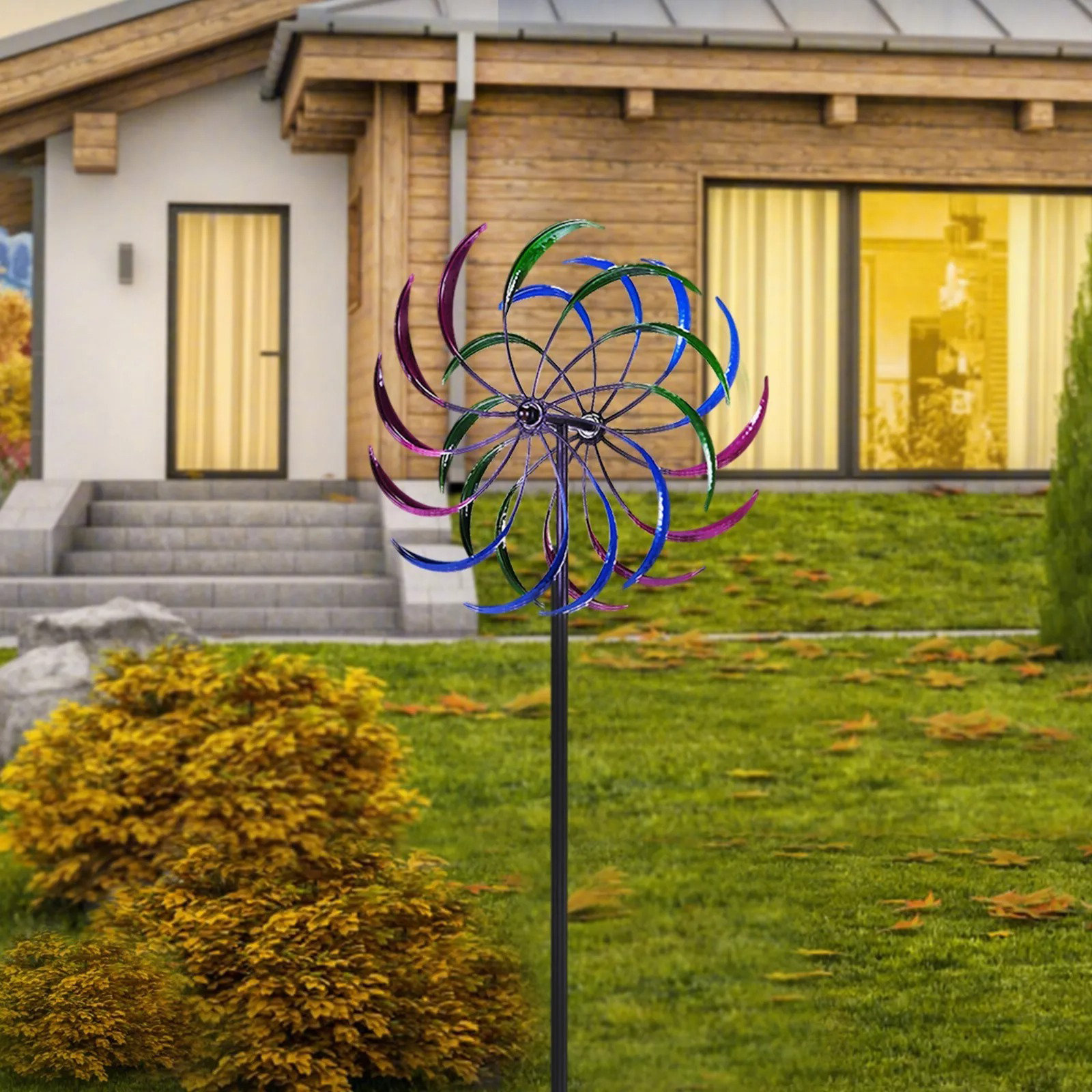 Arlmont & Co. 79" Metal Kinetic Rainbow Windmill Decorative Wind ...