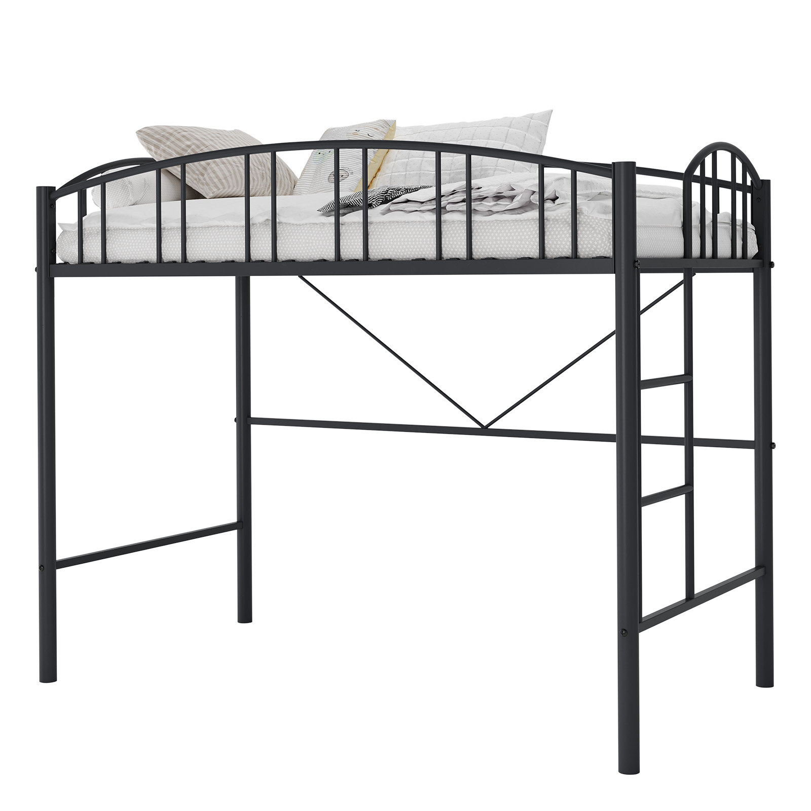 Ebern Designs Loft Bed Twin Size, Heavy Duty Metal Loft Bed Frame with ...
