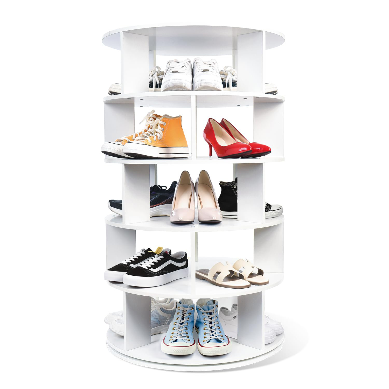 MASMIO Rotating Shoe Rack, 5-Tier Wood Storage Spinning Shoe Rack Tower ...