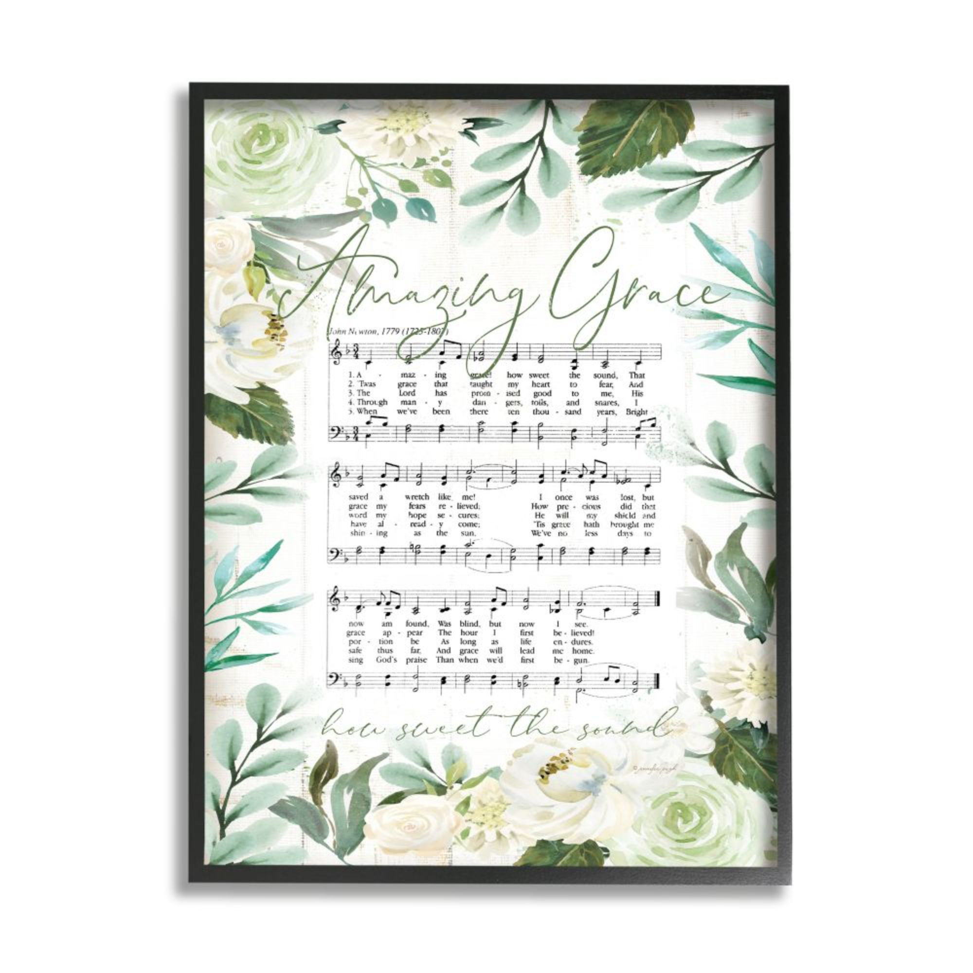 Trinx Amazing Grace Sheet Music Green Floral Border by Jennifer Pugh ...