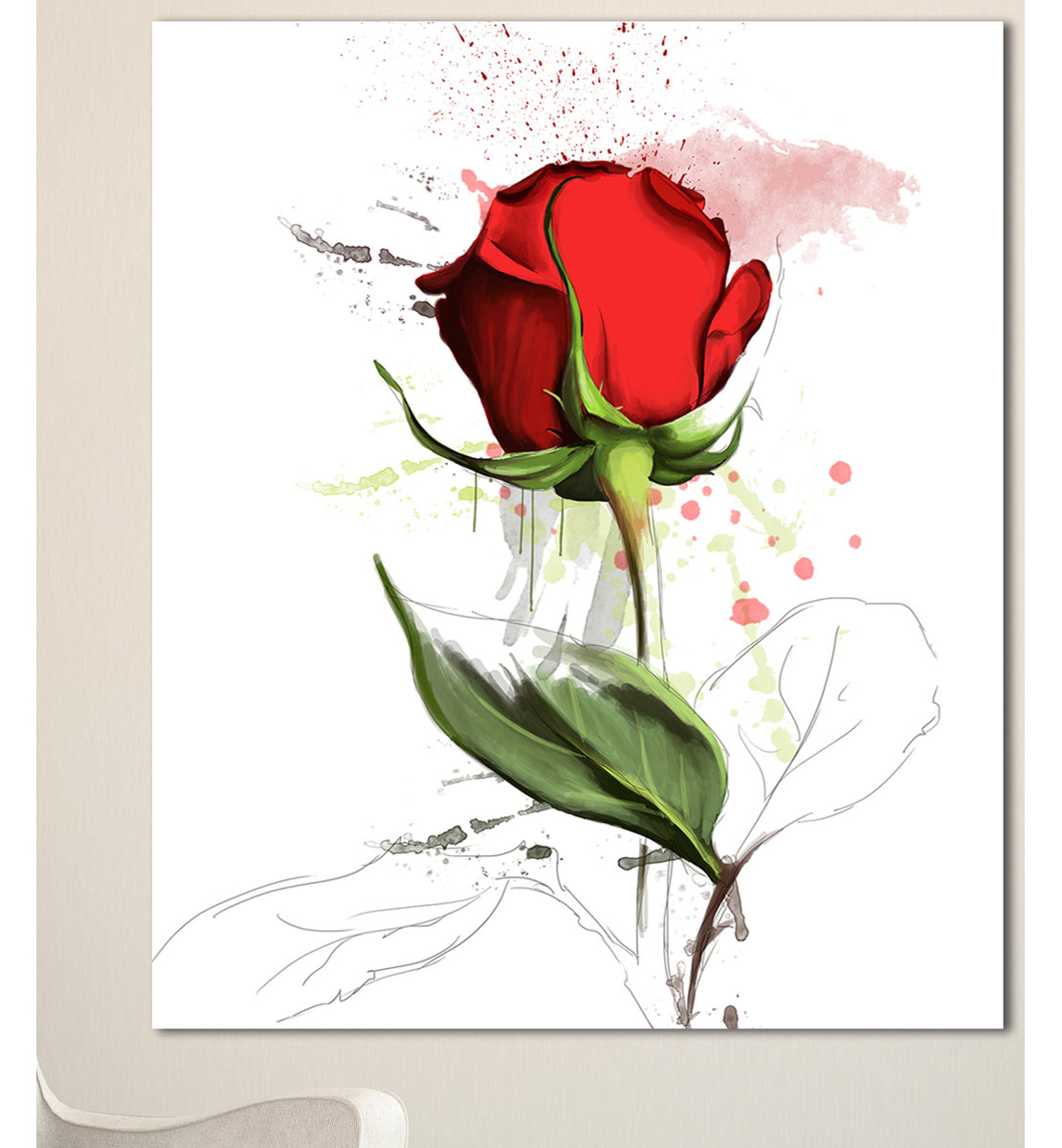 Design Art 'Red Rose Hand-drawn Illustration' Painting Print on Wrapped ...