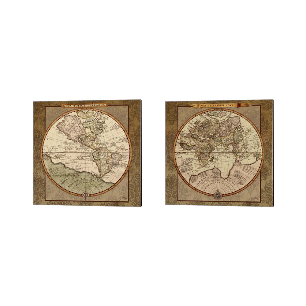 Williston Forge Damask World Map By Elizabeth Medley, Canvas Art (Set ...