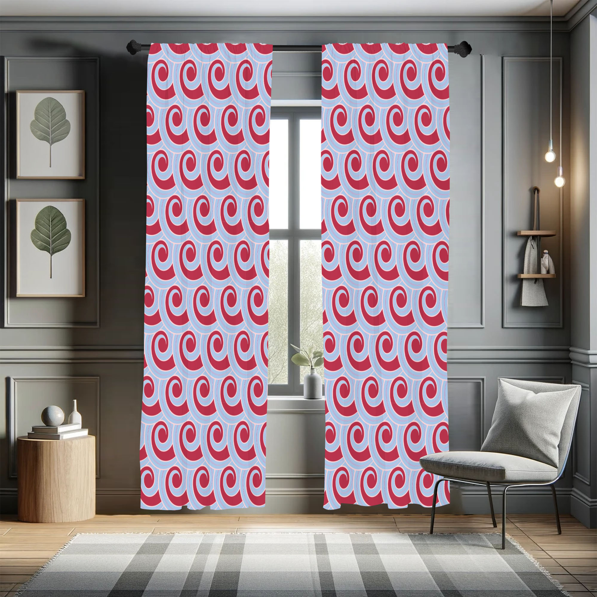 George Oliver Abstract Curtains, Japanese Style Wave Design, Pair of 28 ...
