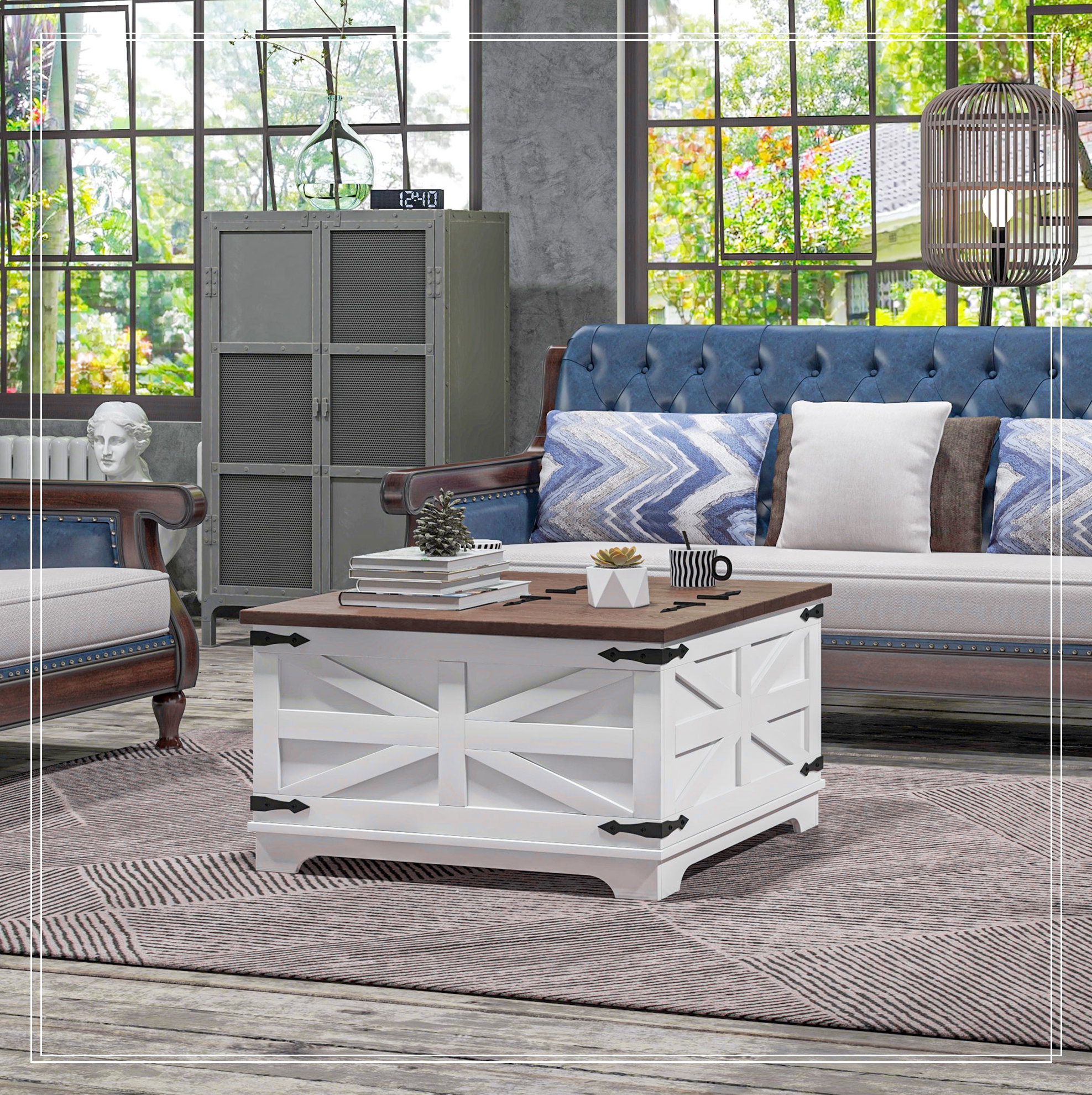 August Grove® Tempered Glass Top Square Double-Layer Coffee Table with ...