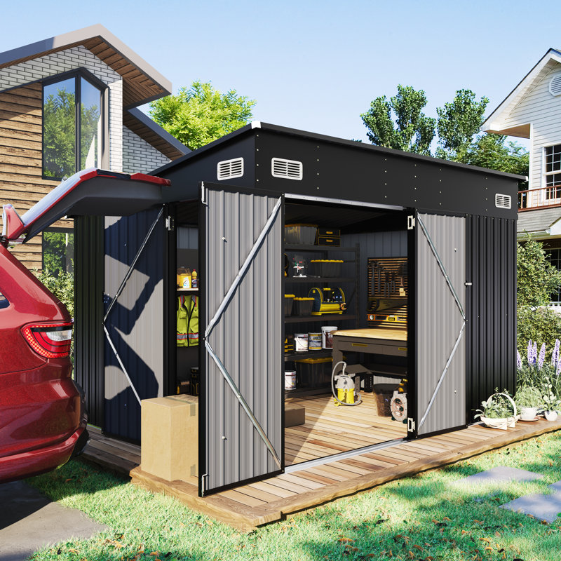 JolyDale 10 Ft. W X 8 Ft. D Metal Lean-to Storage Shed With Three Doors ...