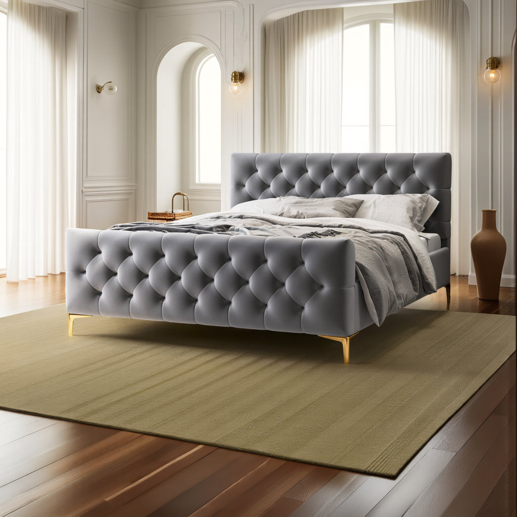 TIBMUTO Bailey Queen Mid-Century Modern Bed Frame - Velvet Upholstered ...