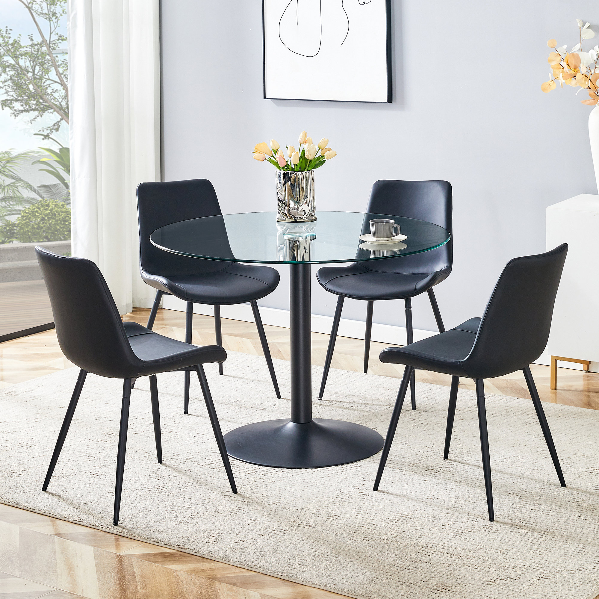 George Oliver Tyaire 5-Piece Round Glass Top Pedestal Dining Set ...