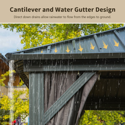 domi outdoor living Galvanized Steel Patio Gazebo with Overhang Slope ...