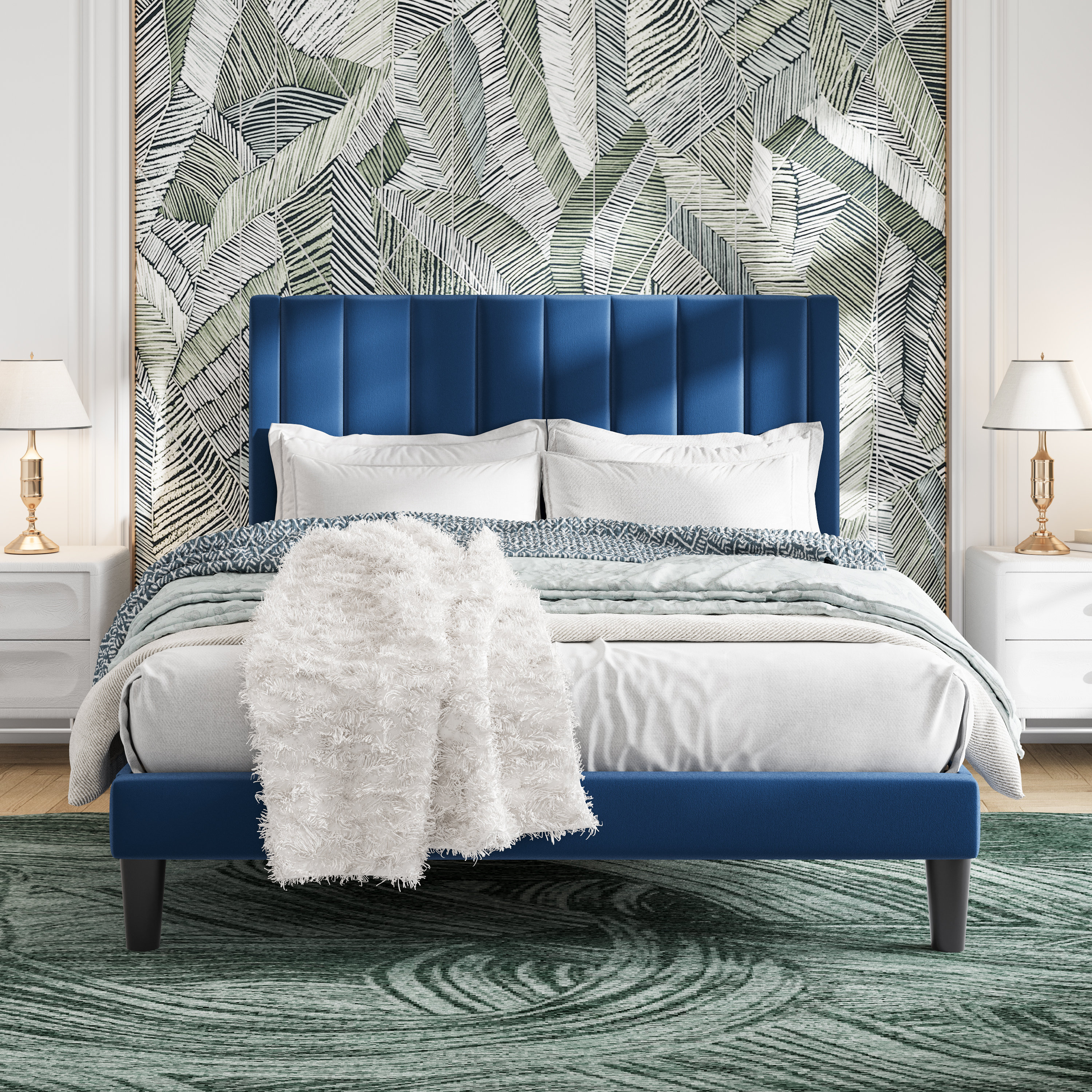 Kelly Clarkson Home Cleo Velvet Upholstered Platform Bed & Reviews ...