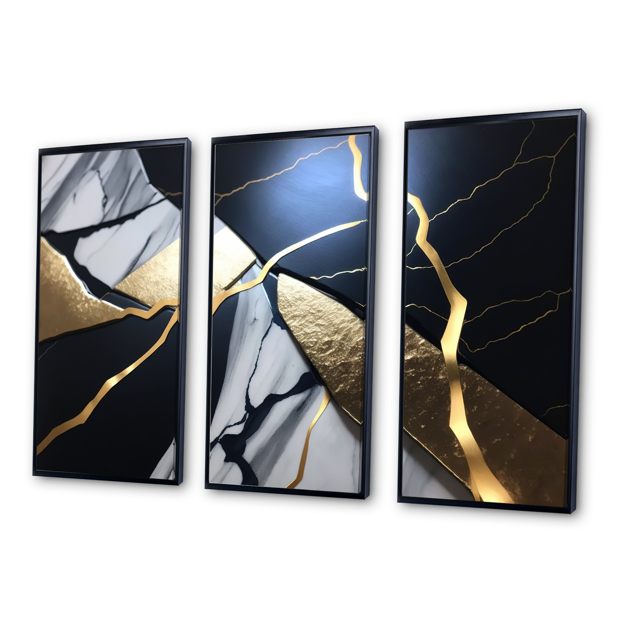 Design Art Abstract Geode Gold Marble I - 3 Piece Print | Wayfair