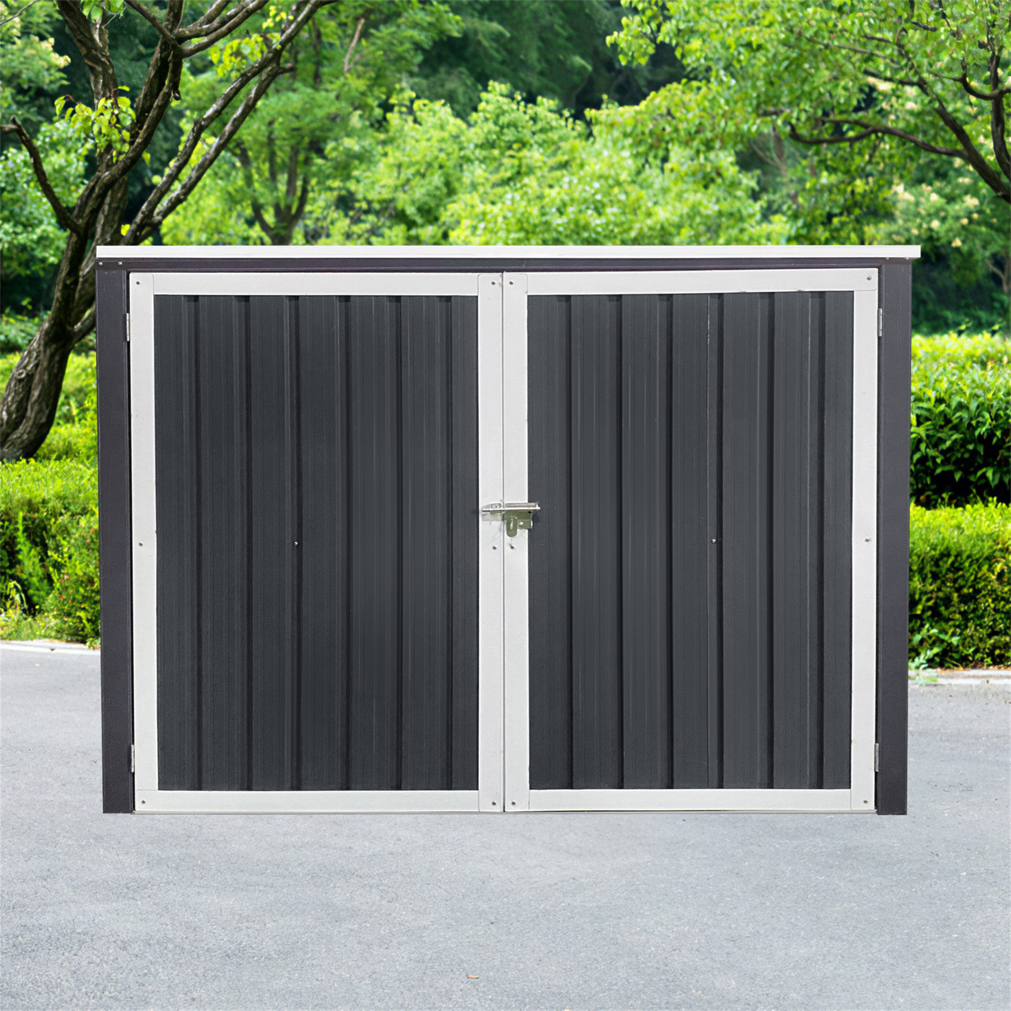 Tryimagine Garbage Bin Shed Stores 2 Trash Cans Metal Outdoor Bin Shed ...