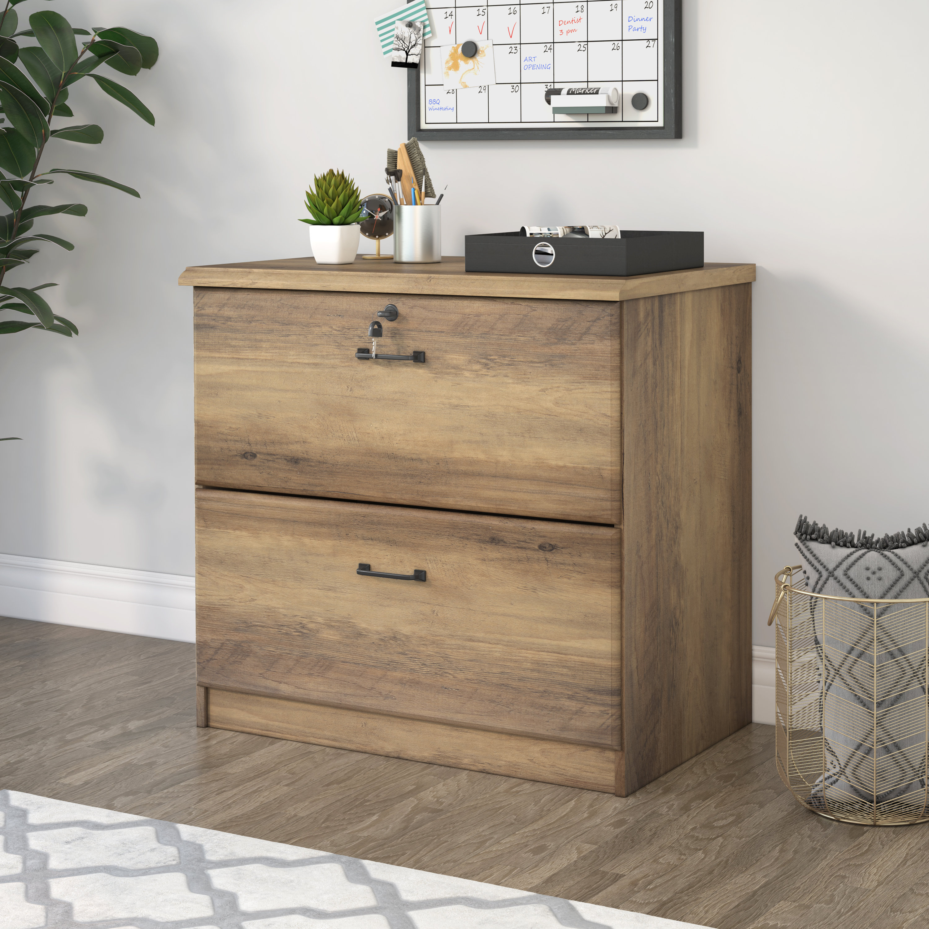GUADALUPE Rustic Oak Engineered Wood File 2 Cabinet With Lock And Dual ...