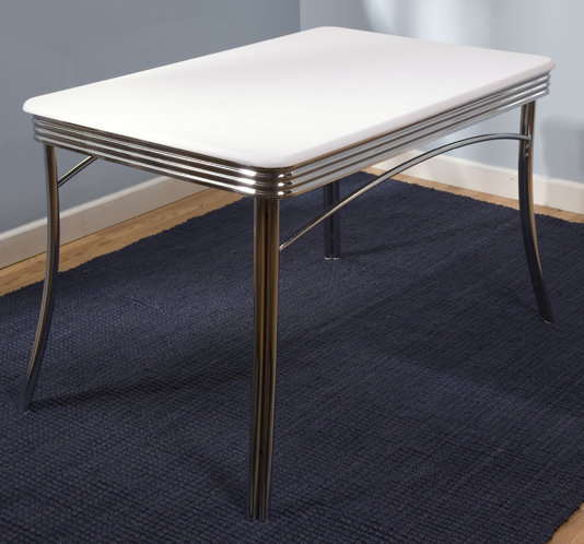 Ebern Designs Birmingham Retro Dining Table in White and Chrome | Wayfair