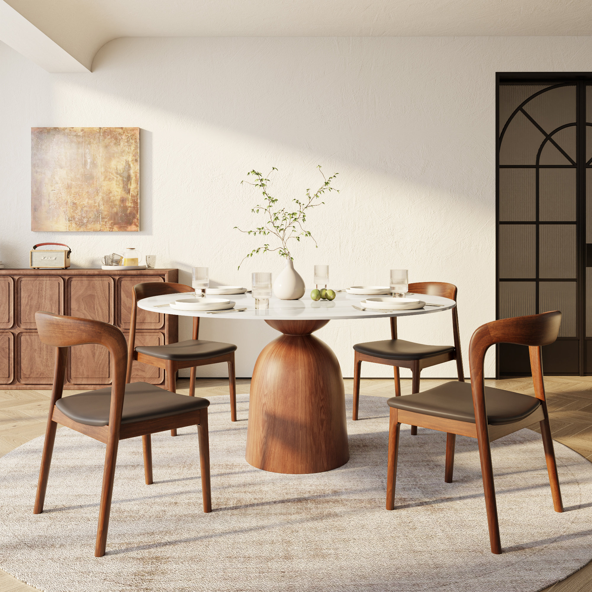 Corrigan Studio® 5Pcs Kitchen Dining Table Set Farmhouse Round Pedestal ...