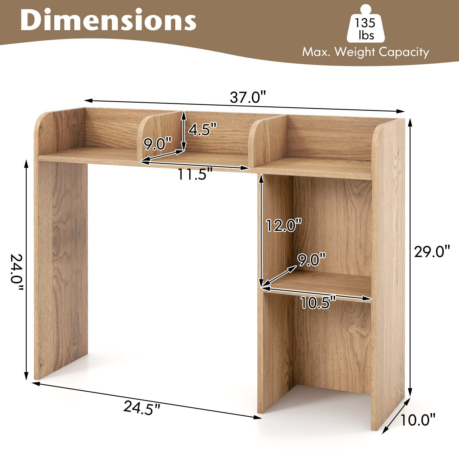 Hokku Designs Desktop Bookshelf, Countertop Storage Hutch With 5 ...