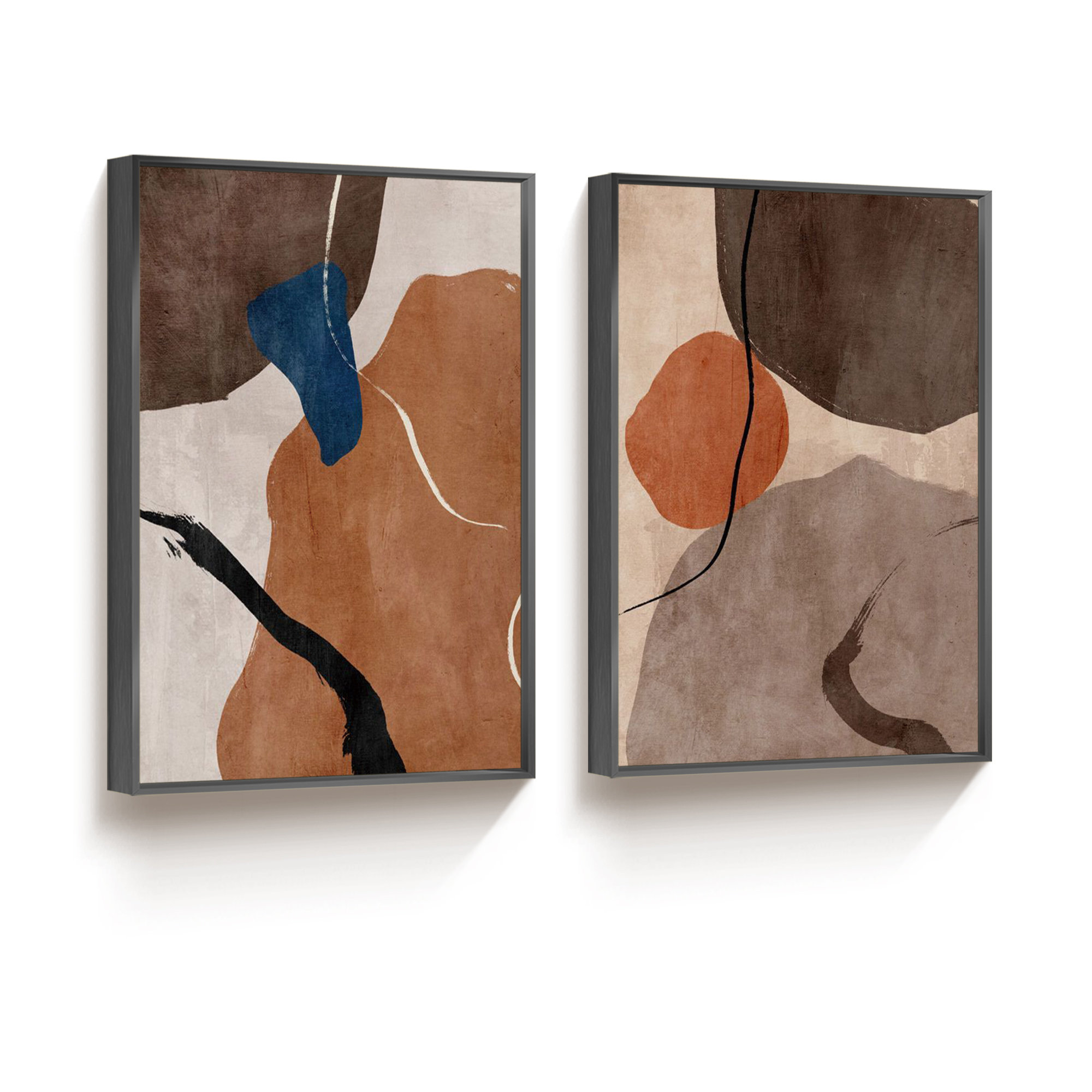 Ivy Bronx Luxury Aluminum Frame Canvas Art 2 Pieces Geometric Abstract ...