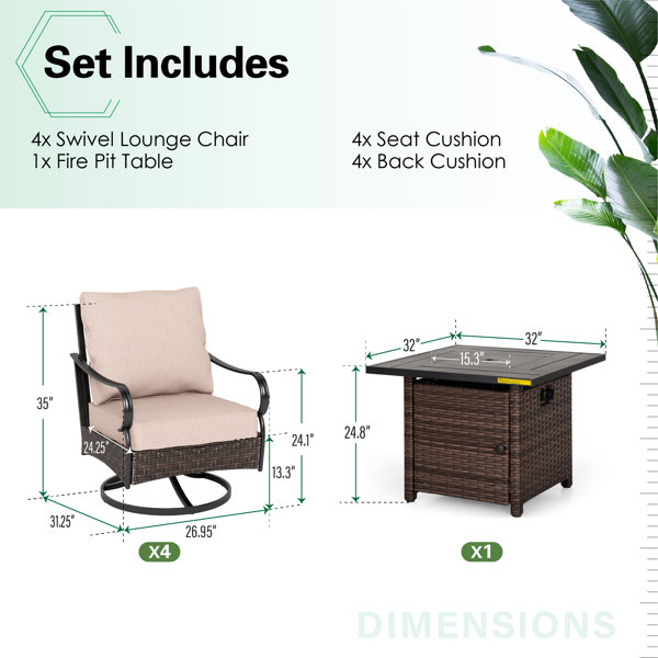 Lark Manor Emmaus 4-Person Swivel Sofa Chairs Seating Group with Fire ...