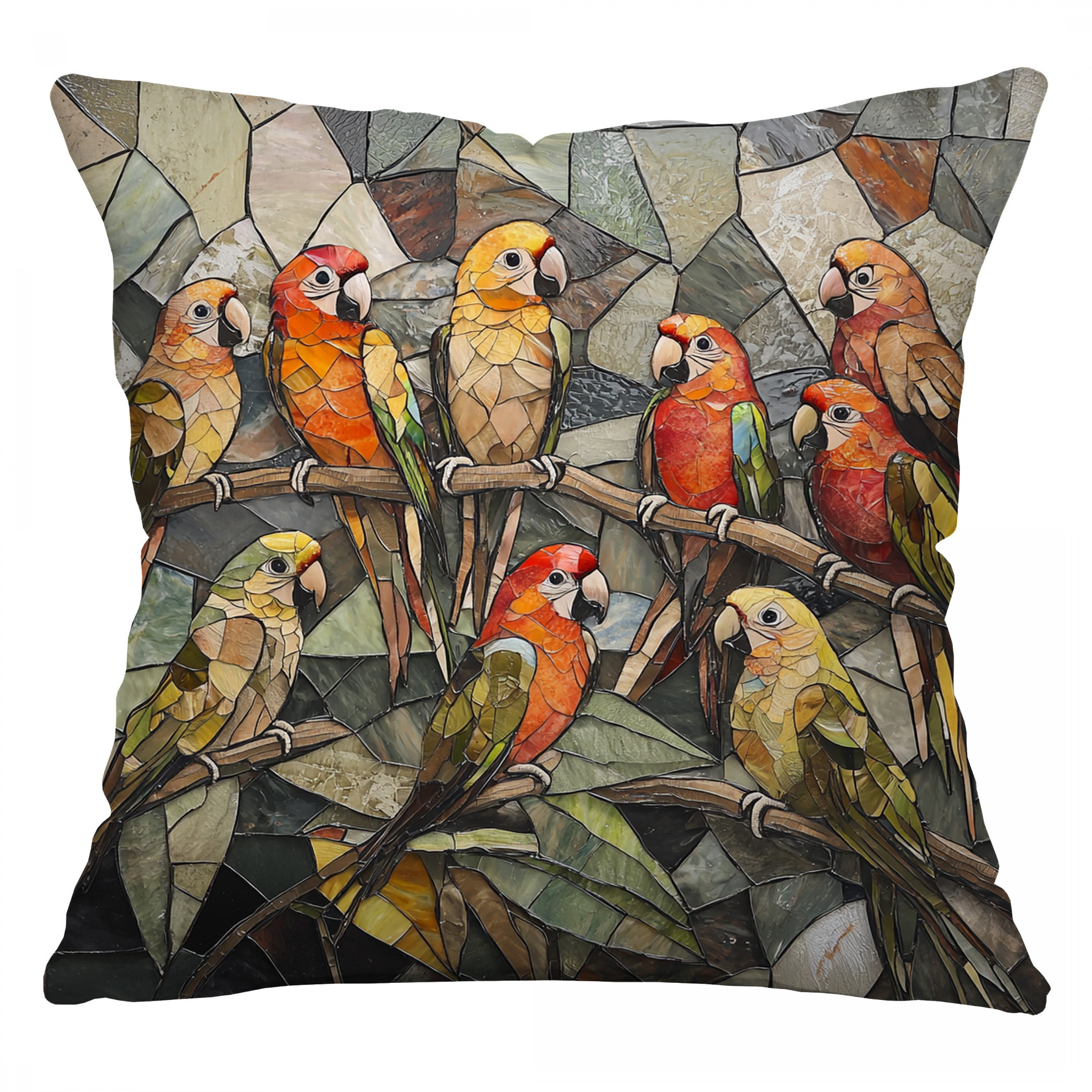 VisionDecor Parrot Mosaic Throw Pillow, Bird Cotton Twill Pillows | Wayfair