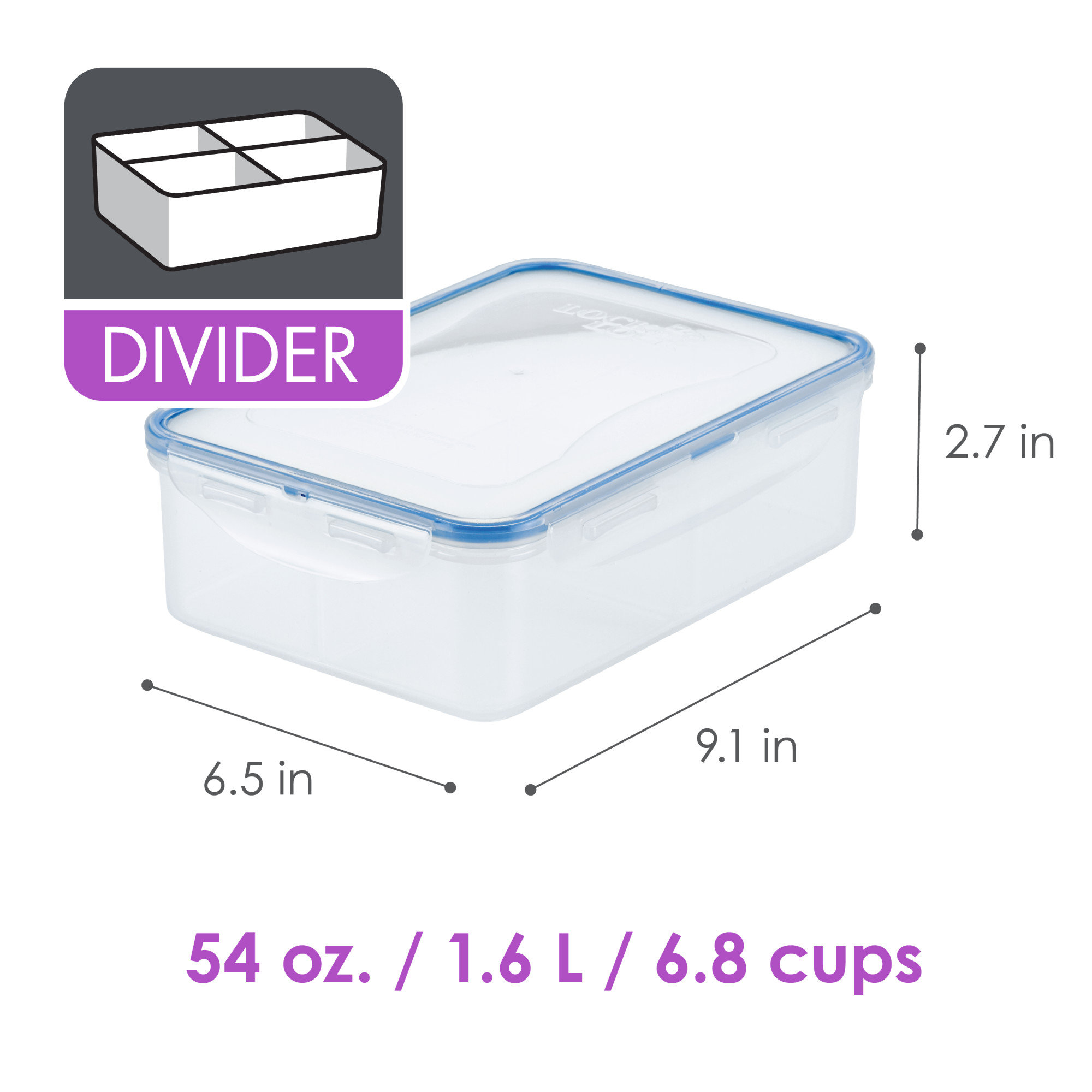 LocknLock Easy Essentials Divided Rectangular 2 Container Food Storage ...