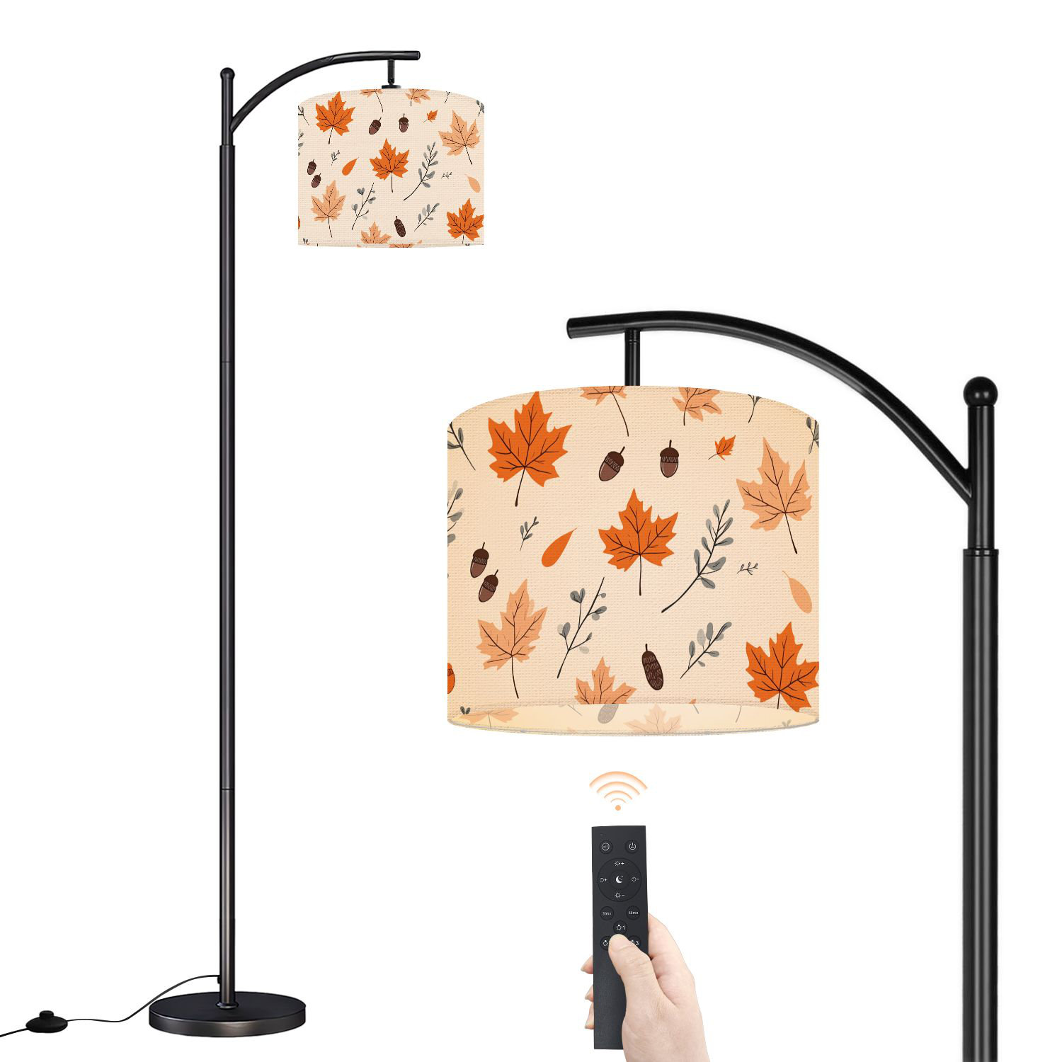Latitude Run® Arc Floor Lamp Fall leaves acorns seamless flat autumn ...