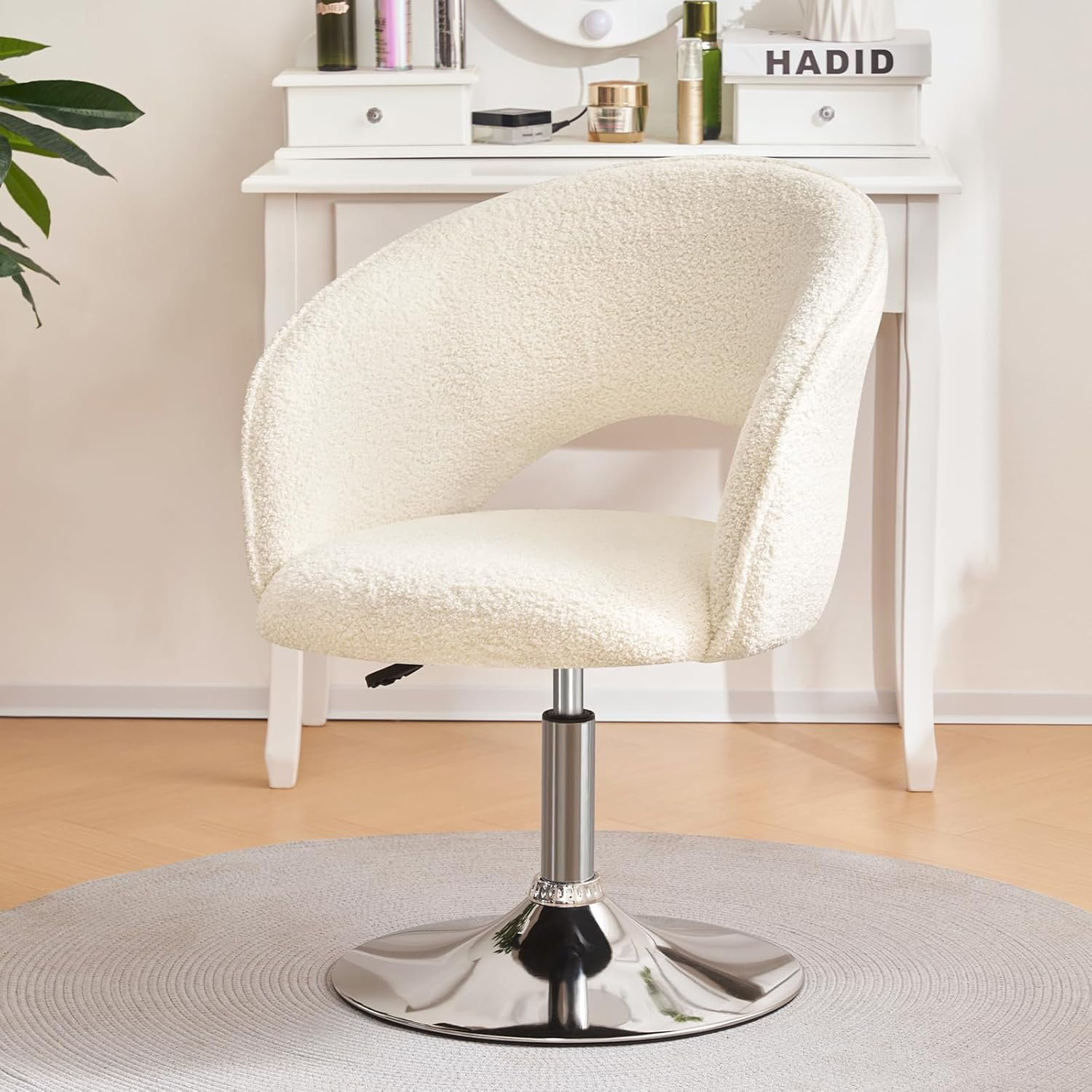 Brayden Studio White Makeup Vanity Chair, Vanity Chair With Back Sherpa ...