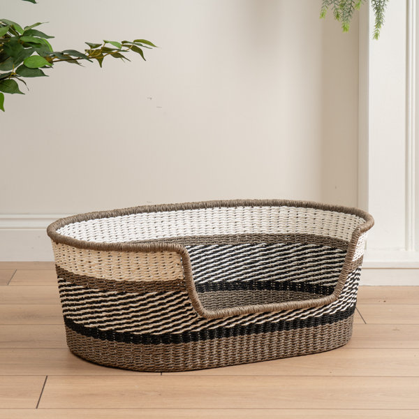 Archie & Oscar Grey Stripe Woven Pet Bed with mat | Wayfair.co.uk