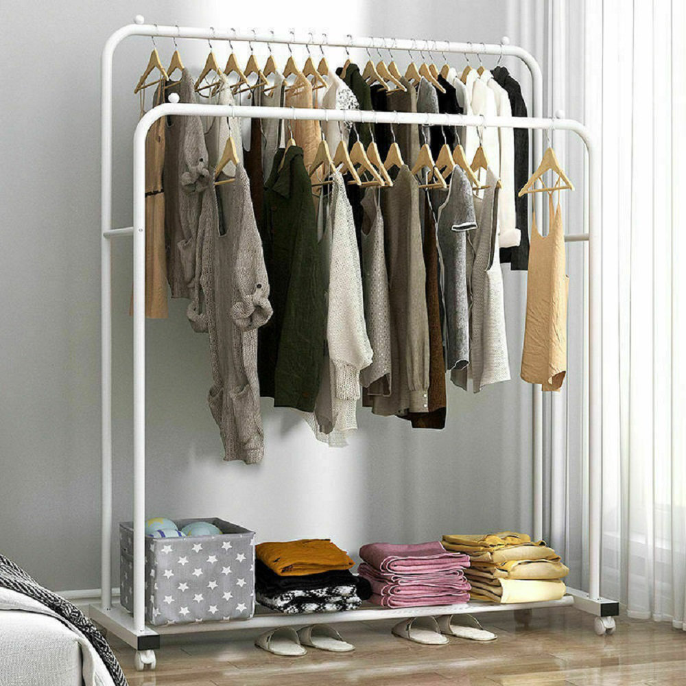Rebrilliant Israfil 31.4" W Double Clothes Rail Rack Garment Hanging ...