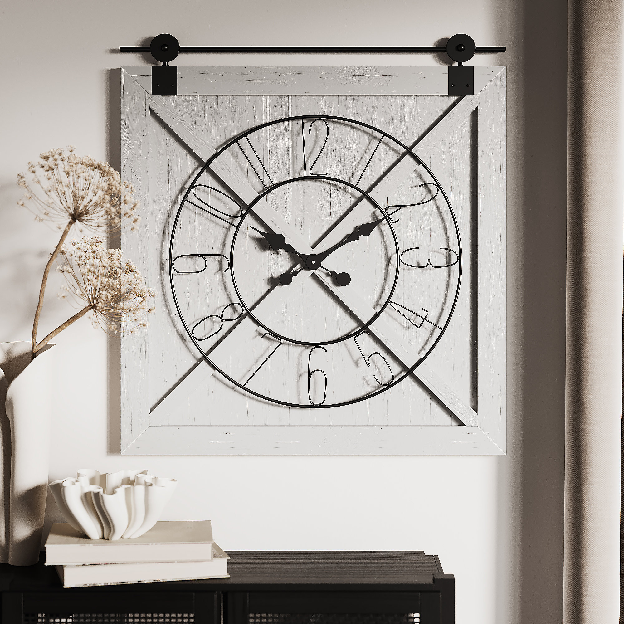 Gracie Oaks Elara Farmhouse Square Barn Door Metal Wall Clock & Reviews ...