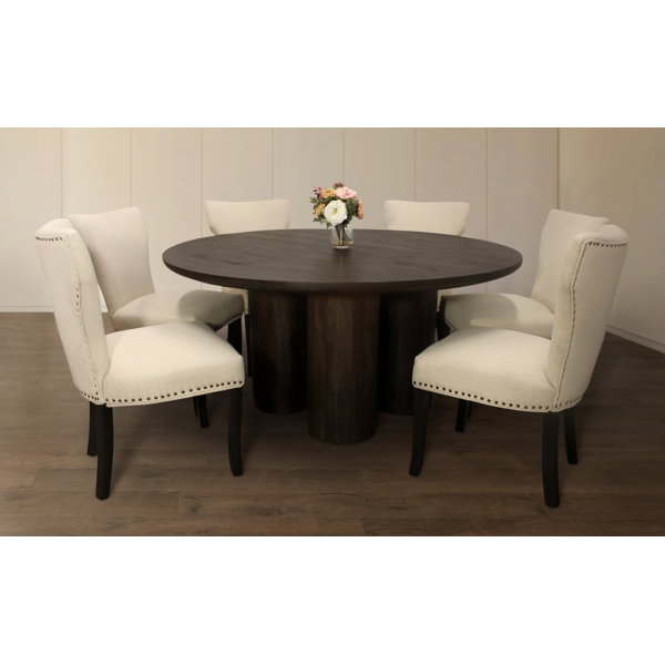 MOTI Furniture Sullivan 63" Dining Table With 3 Sets Of Jill Ivory Side ...