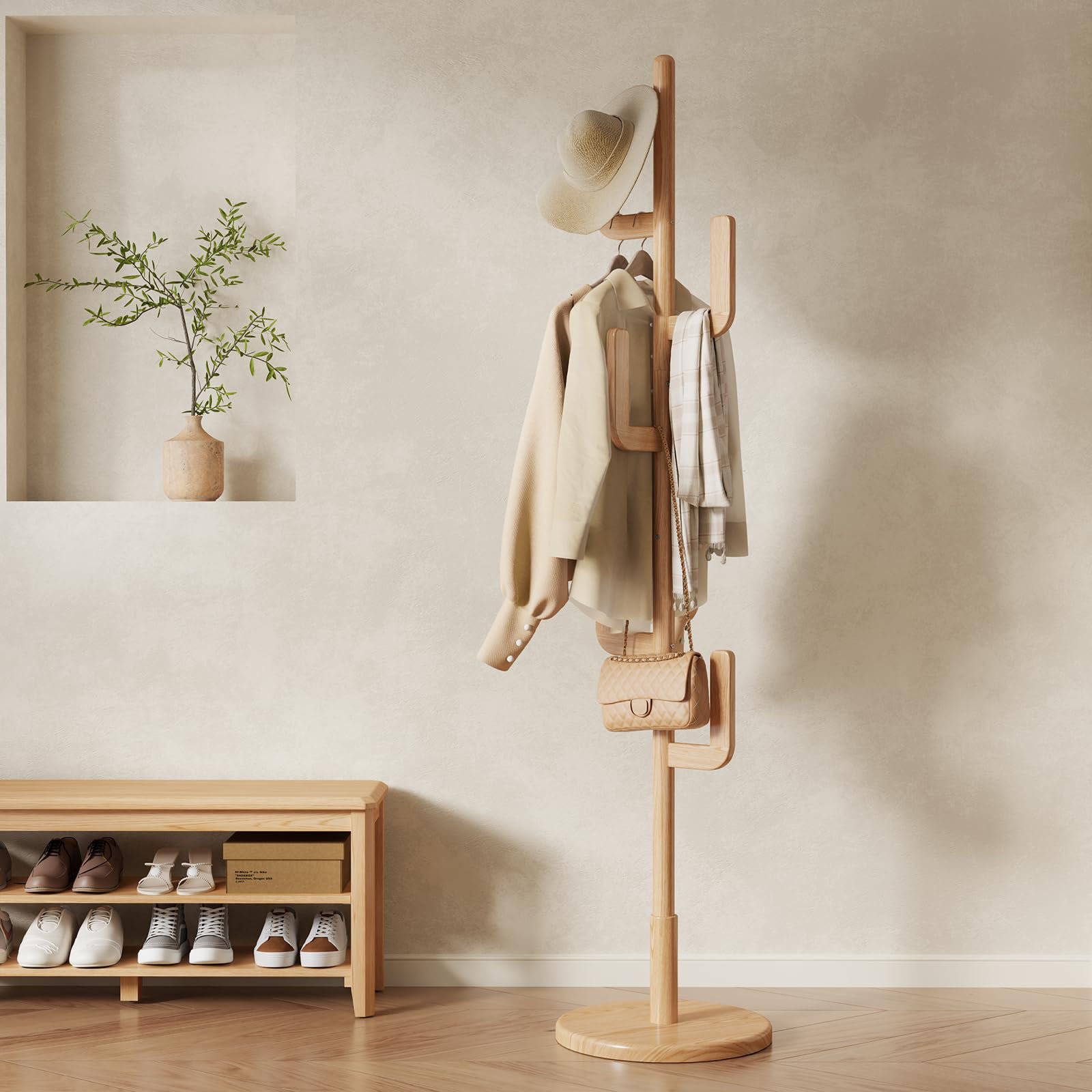 Ebern Designs White Solid Wood Cactus Coat Rack, Freestanding | Wayfair