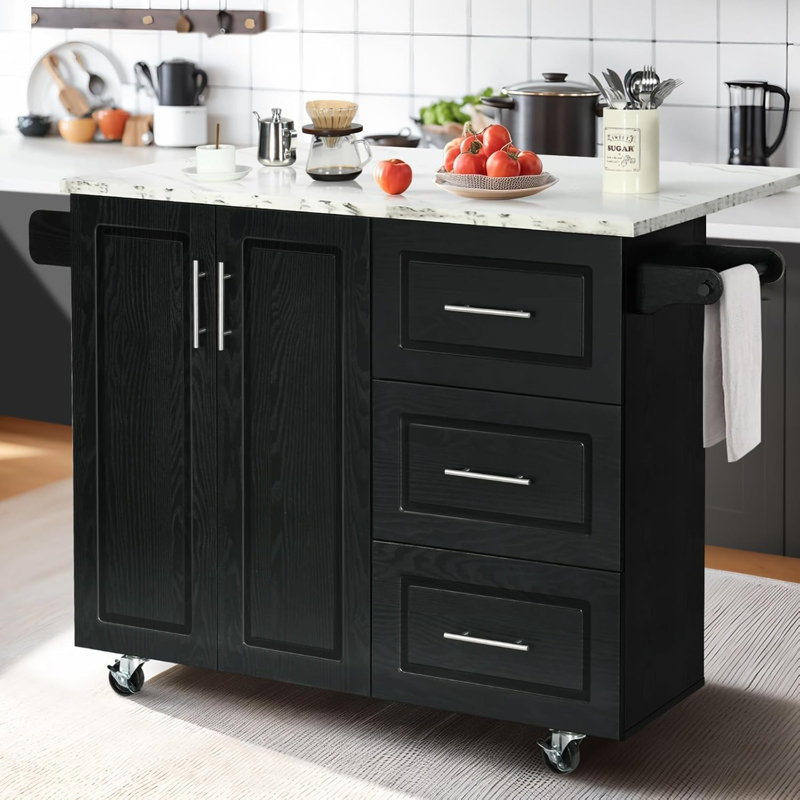 Winston Porter Kitchen Island Cart with Drop Leaf & Drawers,Kitchen ...