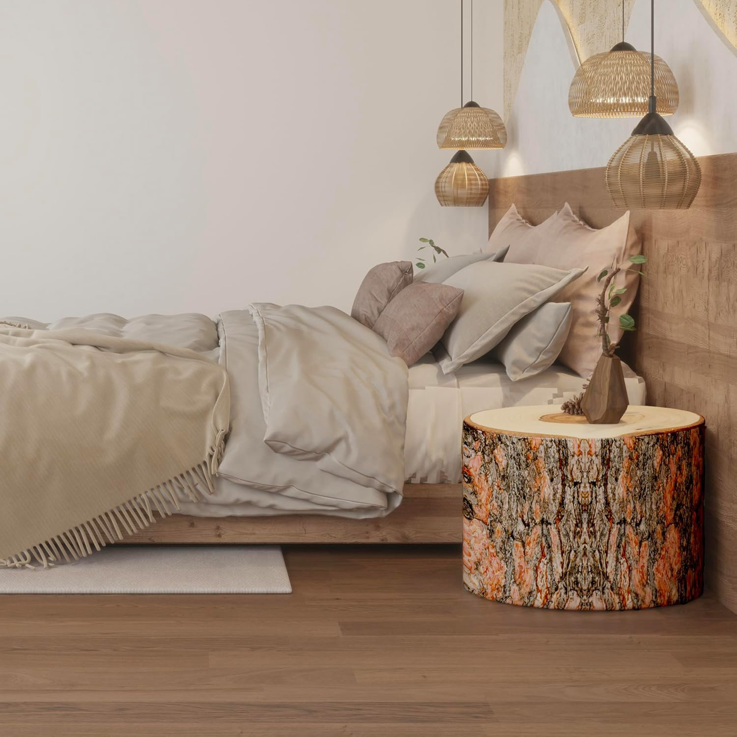 Millwood Pines Large Pouf Ottoman Stuffed Round Poufs Funny Wood Log ...