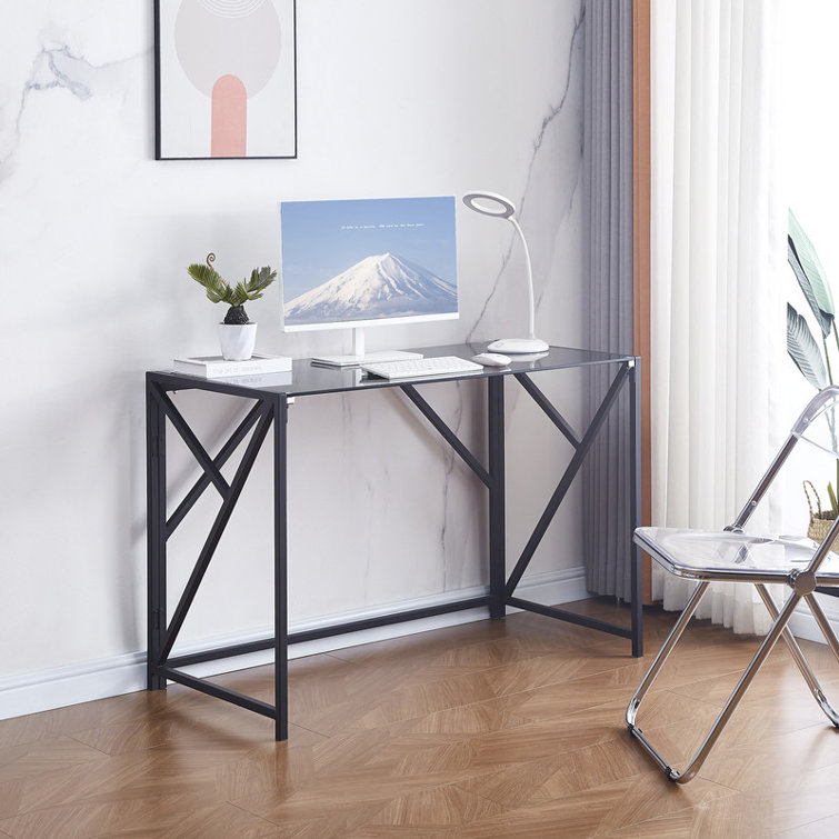 Wrought Studio Glass Top Metal Base Computer Desk | Wayfair