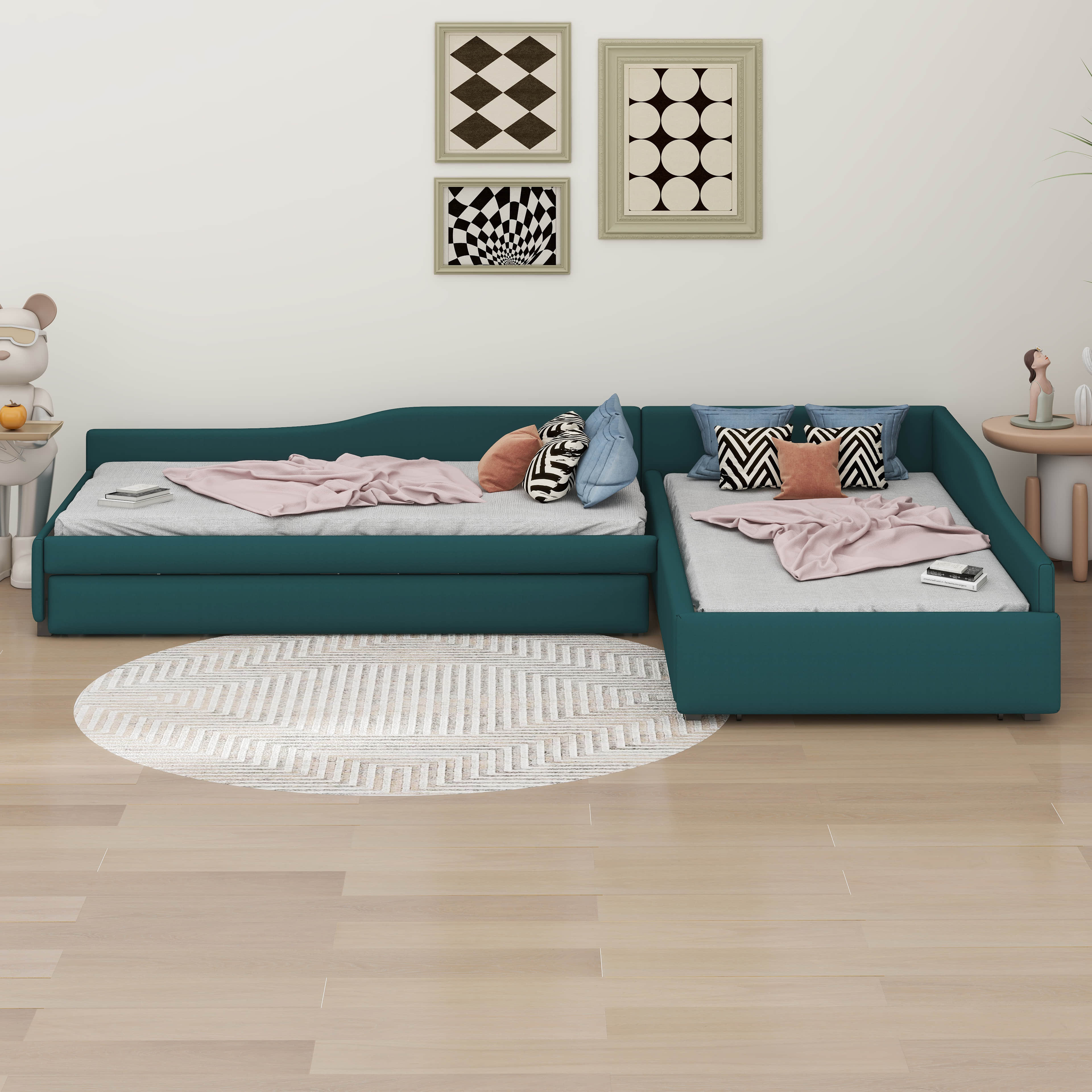 Latitude Run® Hennings Upholstered Double Twin Size Daybed With Trundle ...