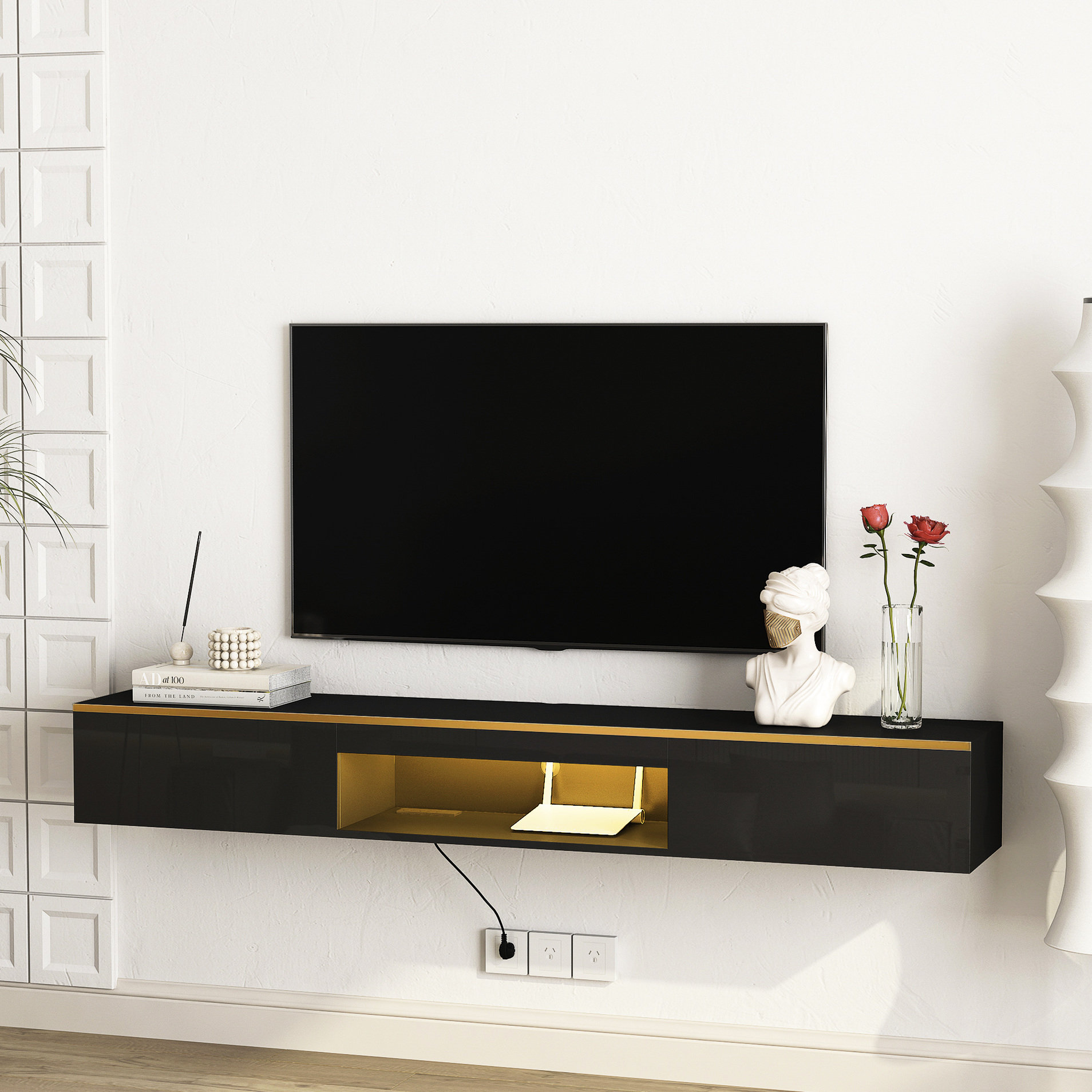 Wrought Studio™ Wall Mounted Tv Stand With 16-colour , 69" Modern ...
